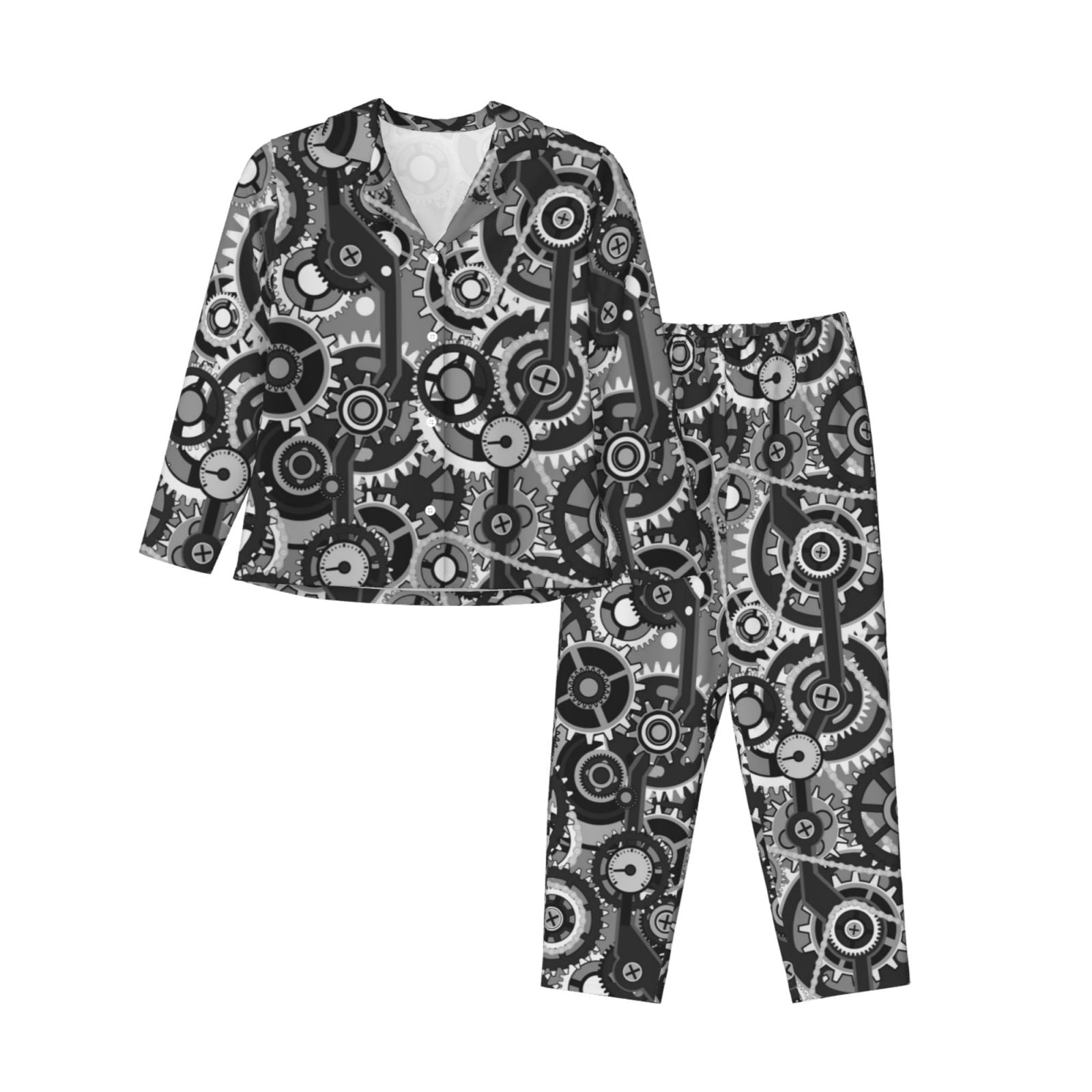 2 Piece Womens Pajama Sets - Traditional gear Pattern Soft Sleepwear ...