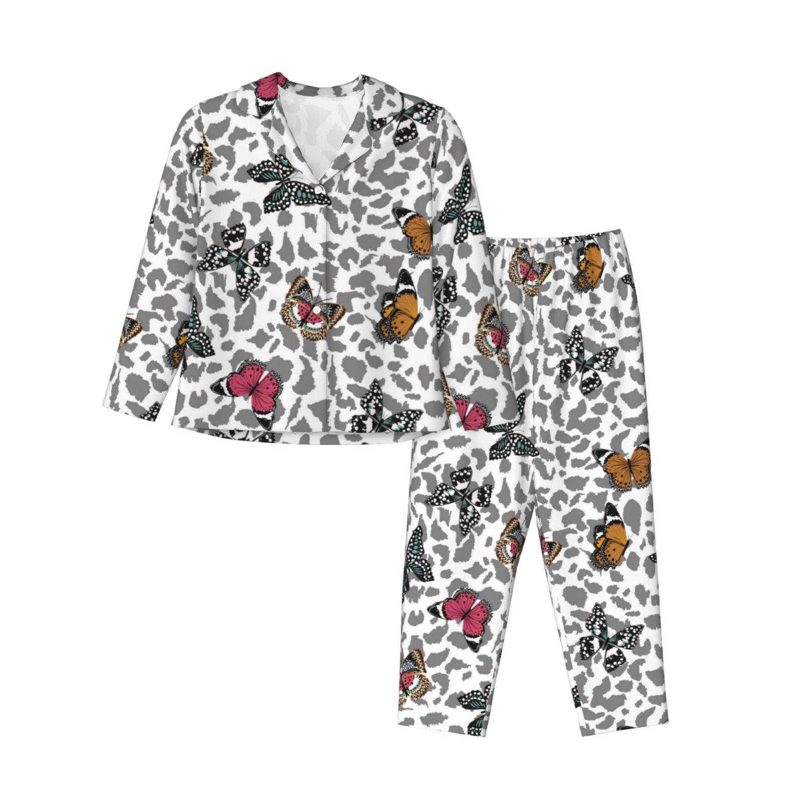 2 Piece Womens Pajama Sets - Trendy butterfly grey Leopard Soft ...