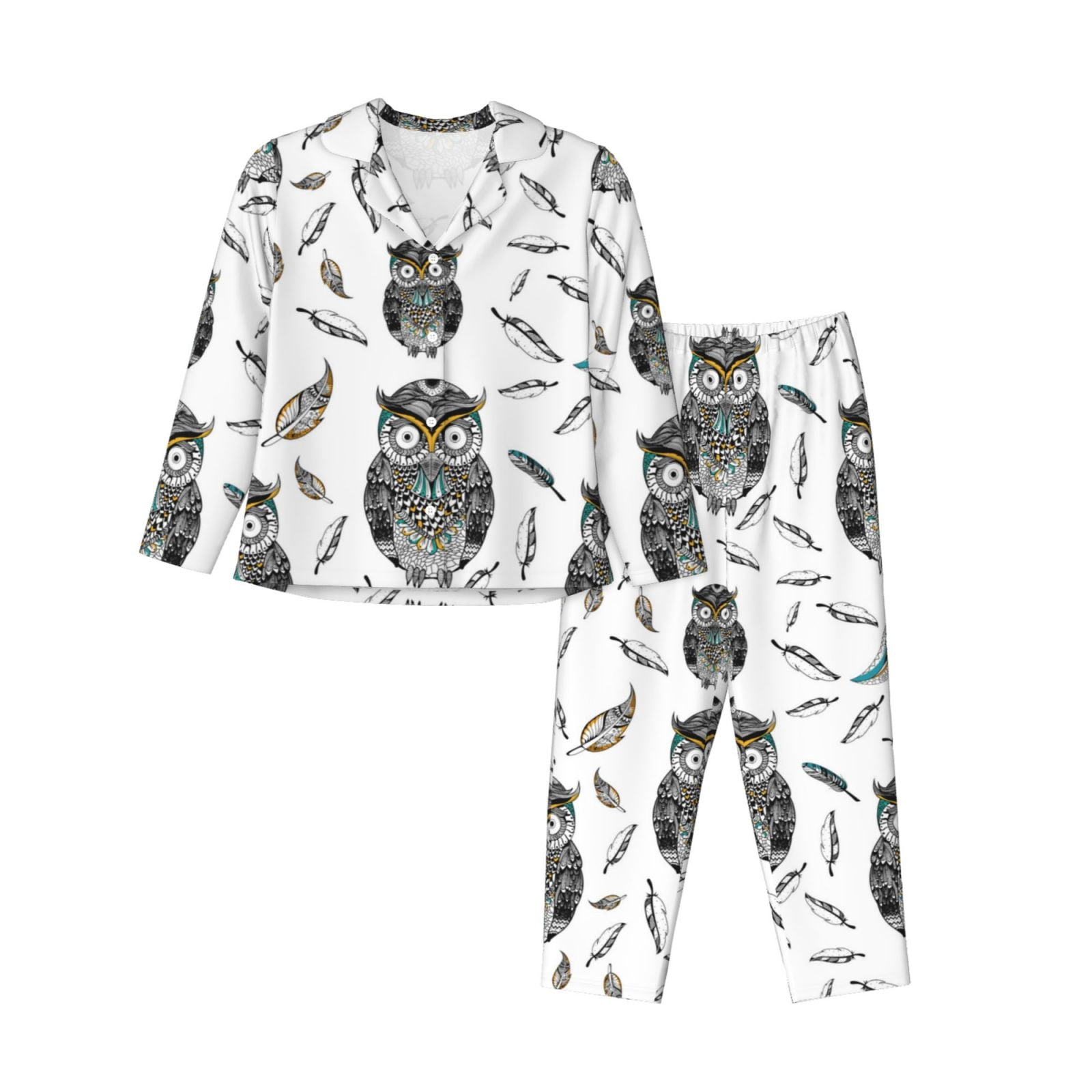 2 Piece Womens Pajama Sets - Tribal Owl Feathers Soft Sleepwear Comfy ...