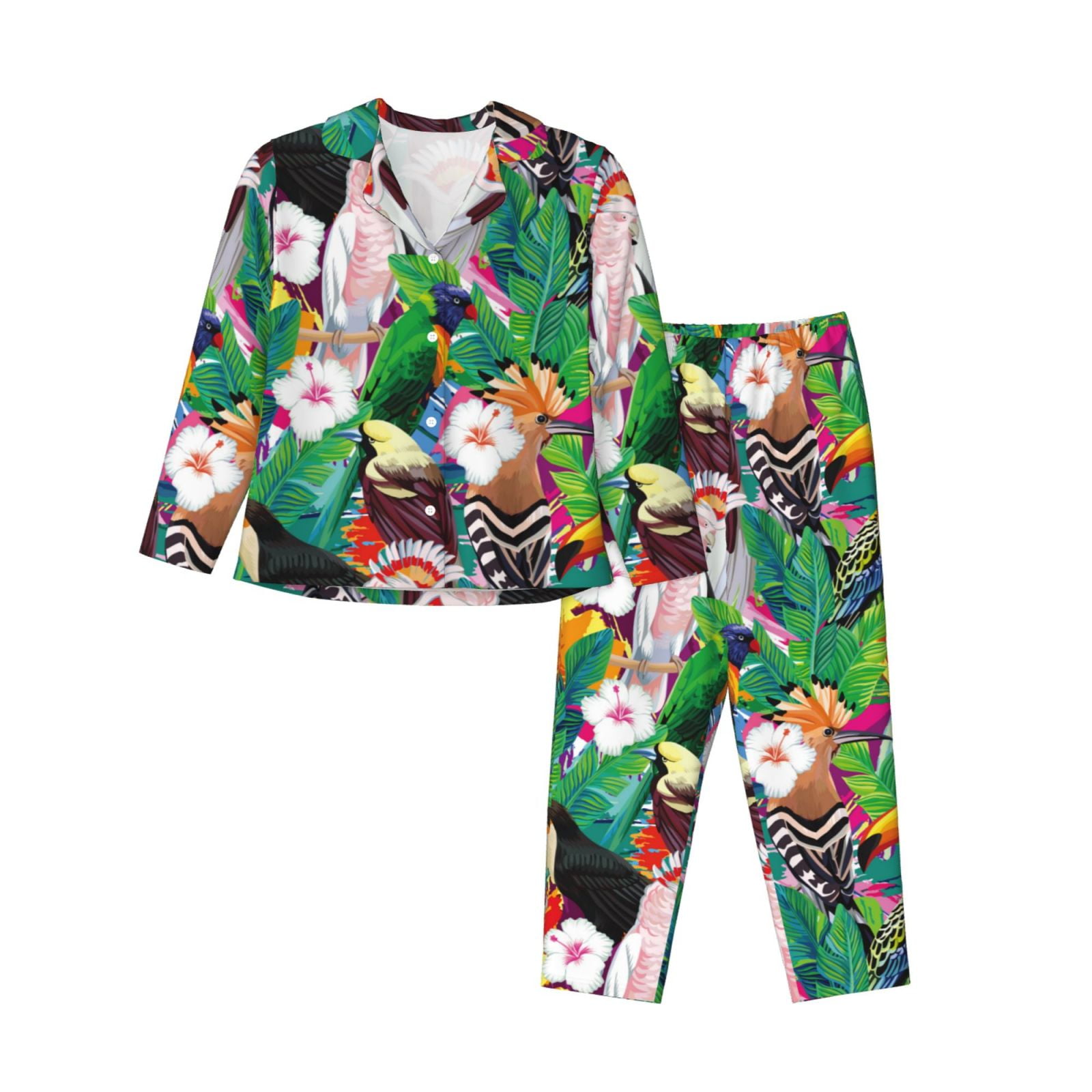 2 Piece Womens Pajama Sets - Tropical Cute Parrot Toucan Plant Soft ...