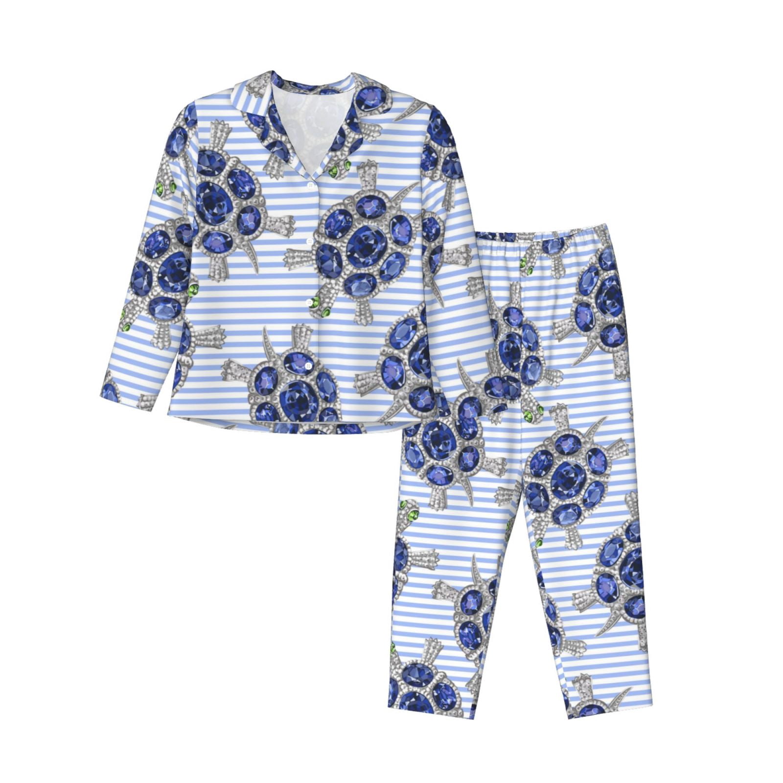 2 Piece Womens Pajama Sets - Turtle with Blue Stones Soft Sleepwear ...