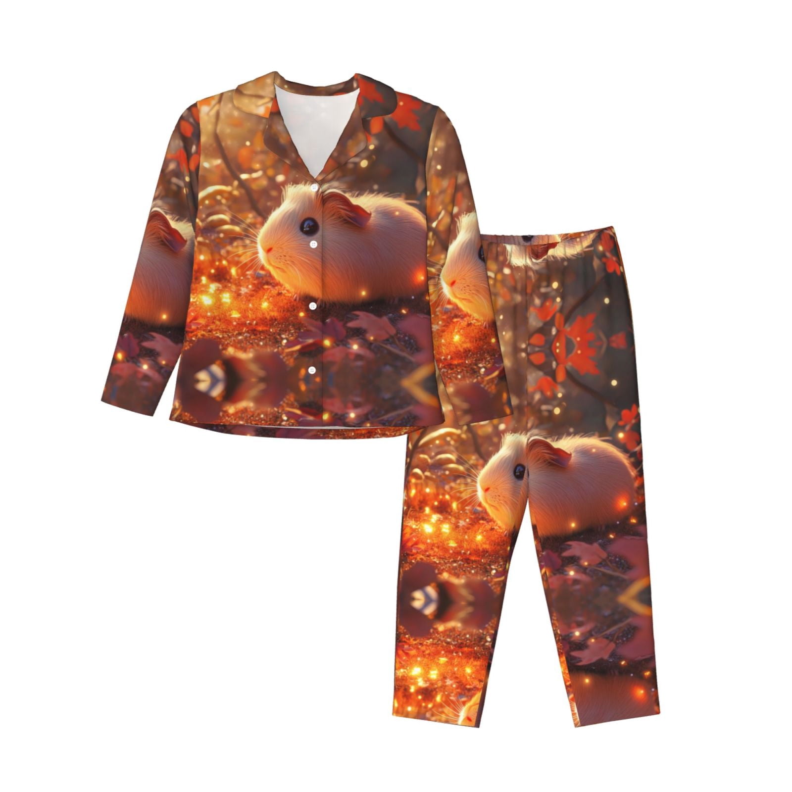 2 Piece Womens Pajama Sets - Twinkling Autumn Guinea Pig Soft Sleepwear ...