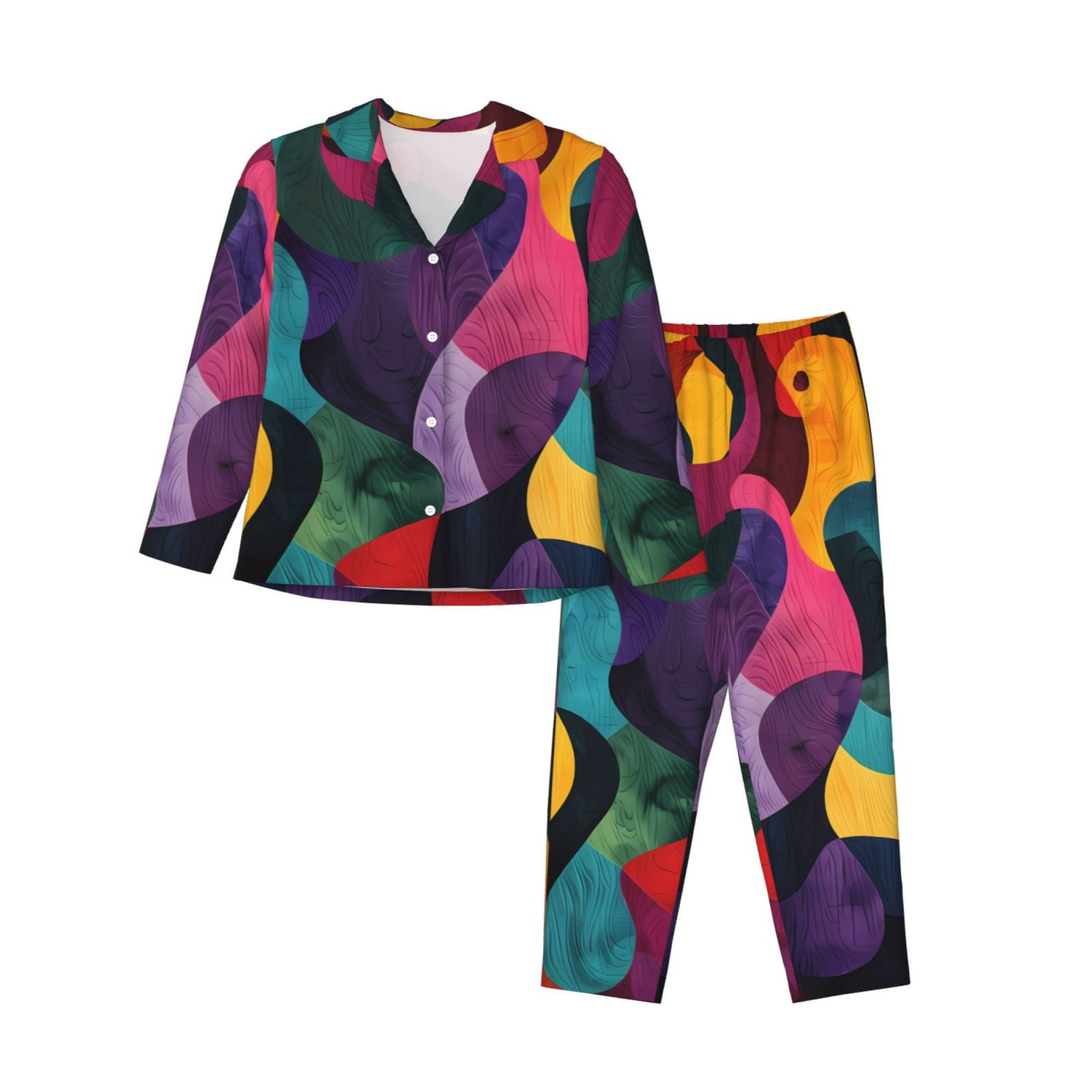 2 Piece Womens Pajama Sets - Vibrant Abstract Flow Soft Sleepwear Comfy ...