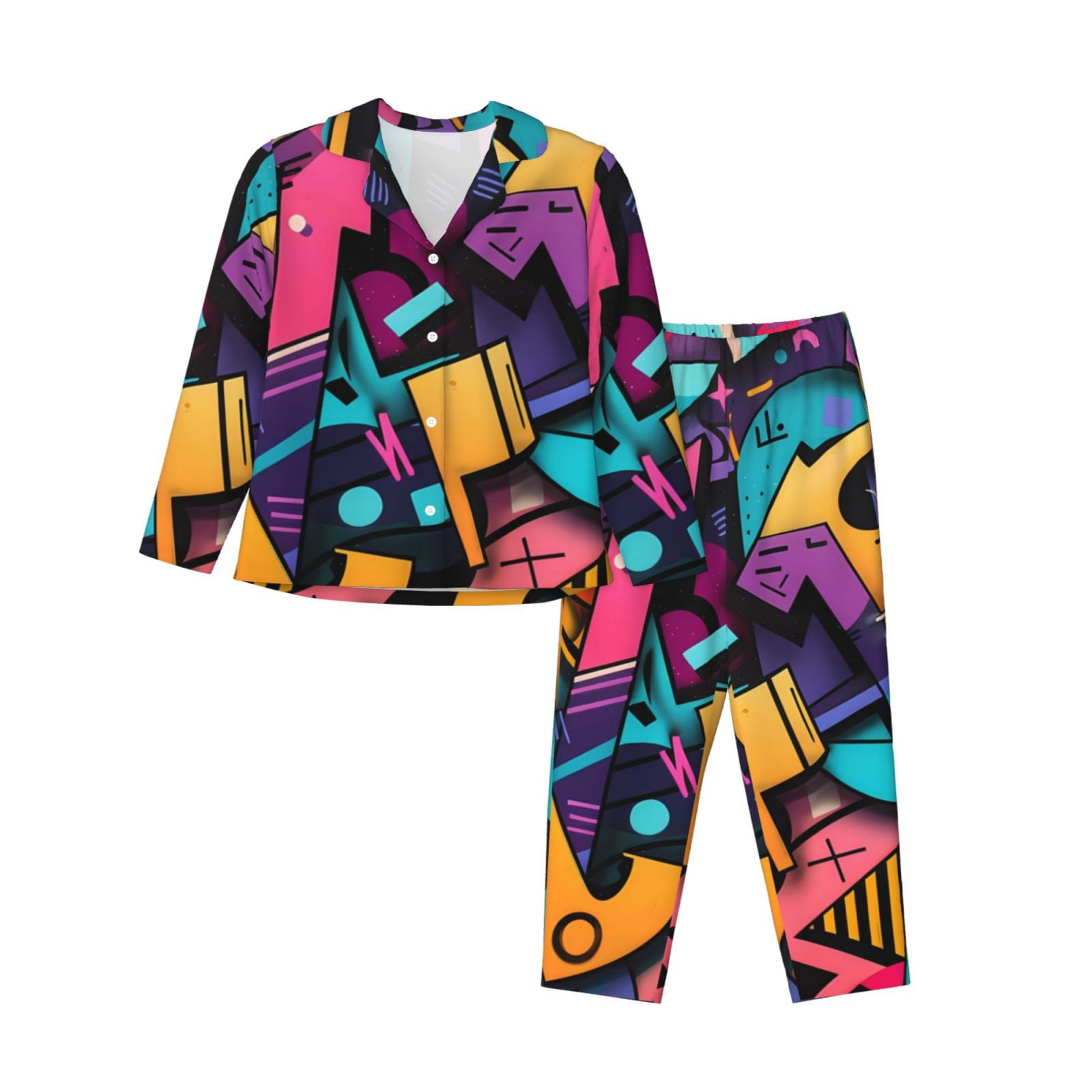 2 Piece Womens Pajama Sets - Vibrant Graffiti Urban Art Soft Sleepwear ...