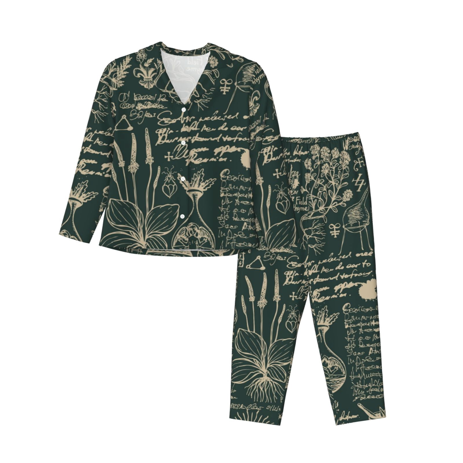 2 Piece Womens Pajama Sets - Vintage Botanical Sketch Collage A Soft ...
