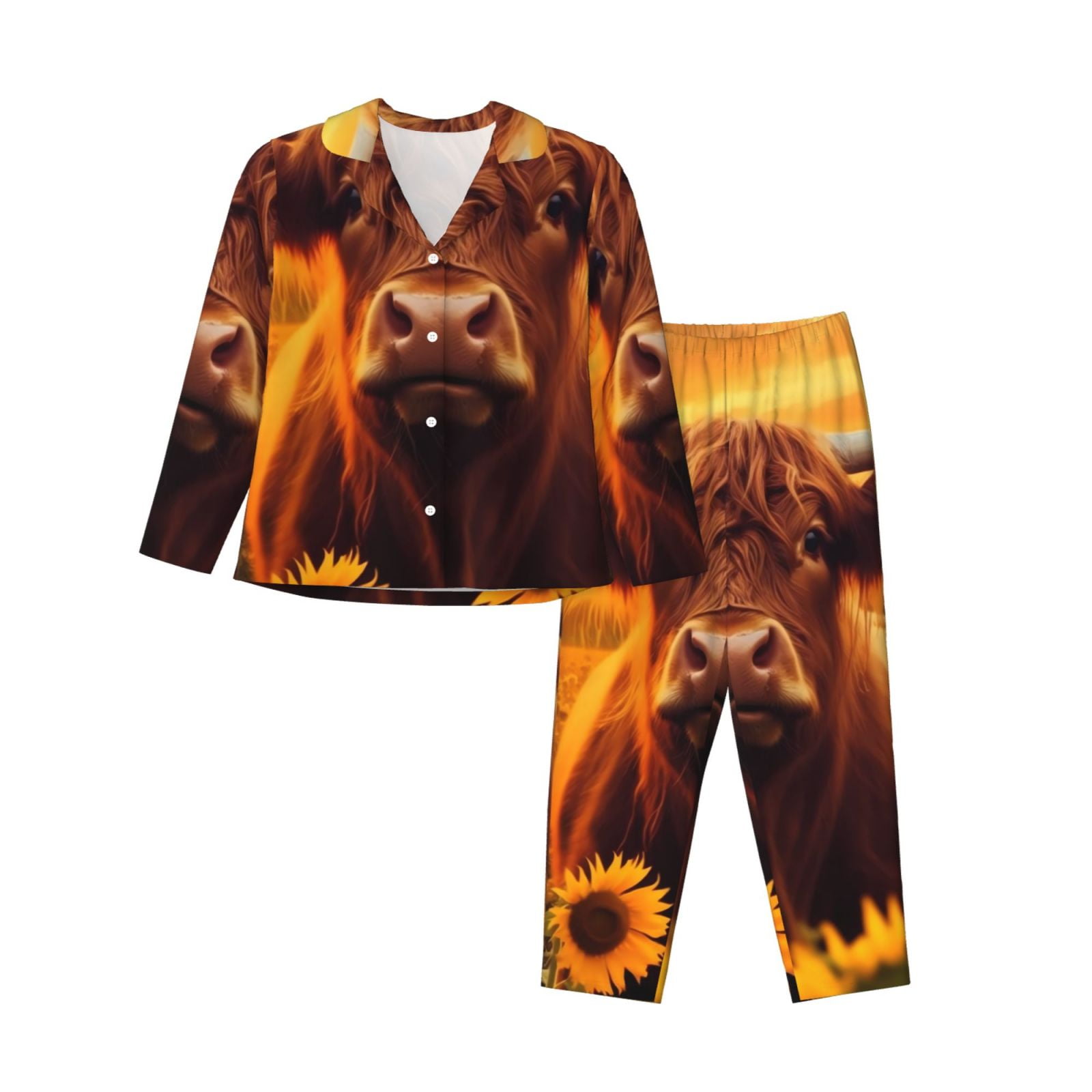 2 Piece Womens Pajama Sets - Vintage Sunflower Cow A Soft Sleepwear ...