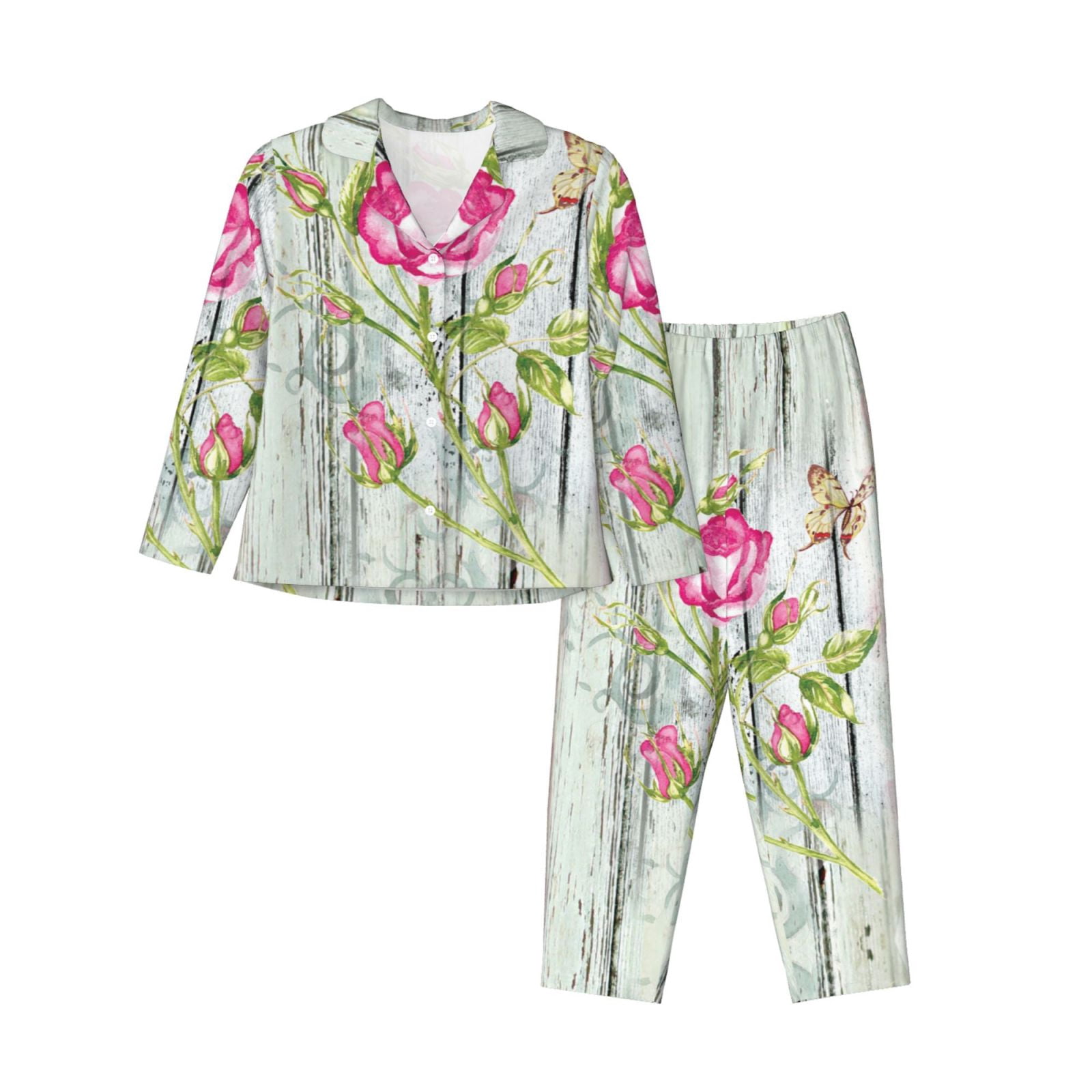 2 Piece Womens Pajama Sets - Vintage Wood Floral Soft Sleepwear Comfy ...