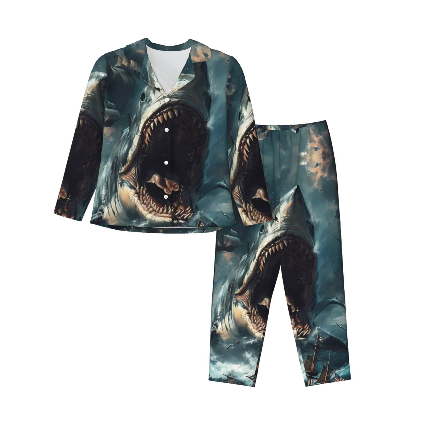 2 Piece Womens Pajama Sets - Wave Sailboat Shark Soft Sleepwear Comfy ...