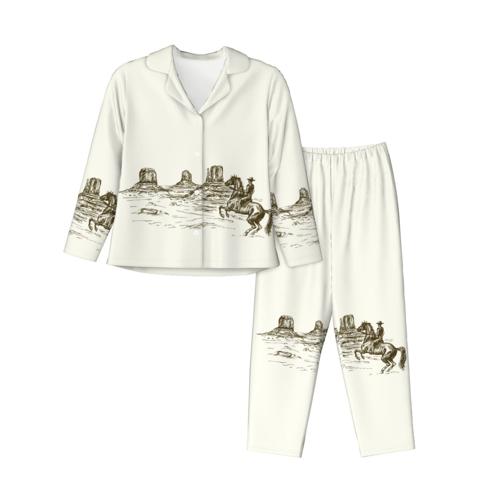 2 Piece Womens Pajama Sets - Western Desert Cowboys 1 Soft Sleepwear ...