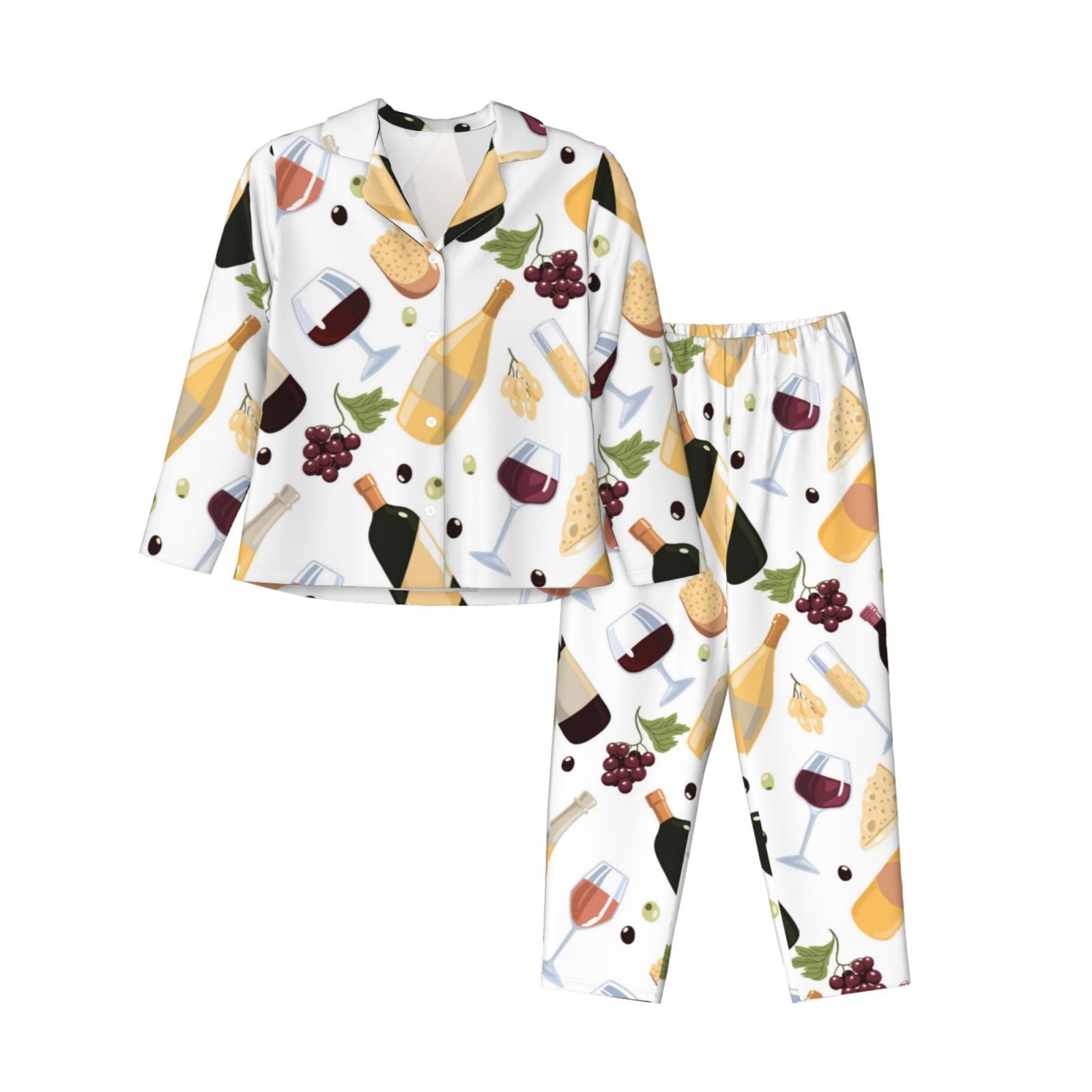 2 Piece Womens Pajama Sets - Wine Bottle Print No.9037 Soft Sleepwear ...