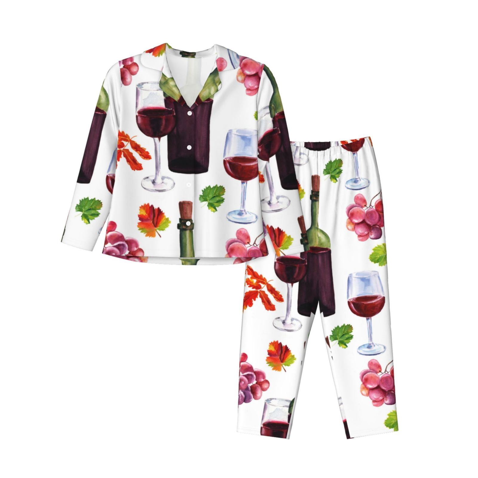 2 Piece Womens Pajama Sets - Wine Print No.J91 Soft Sleepwear Comfy ...