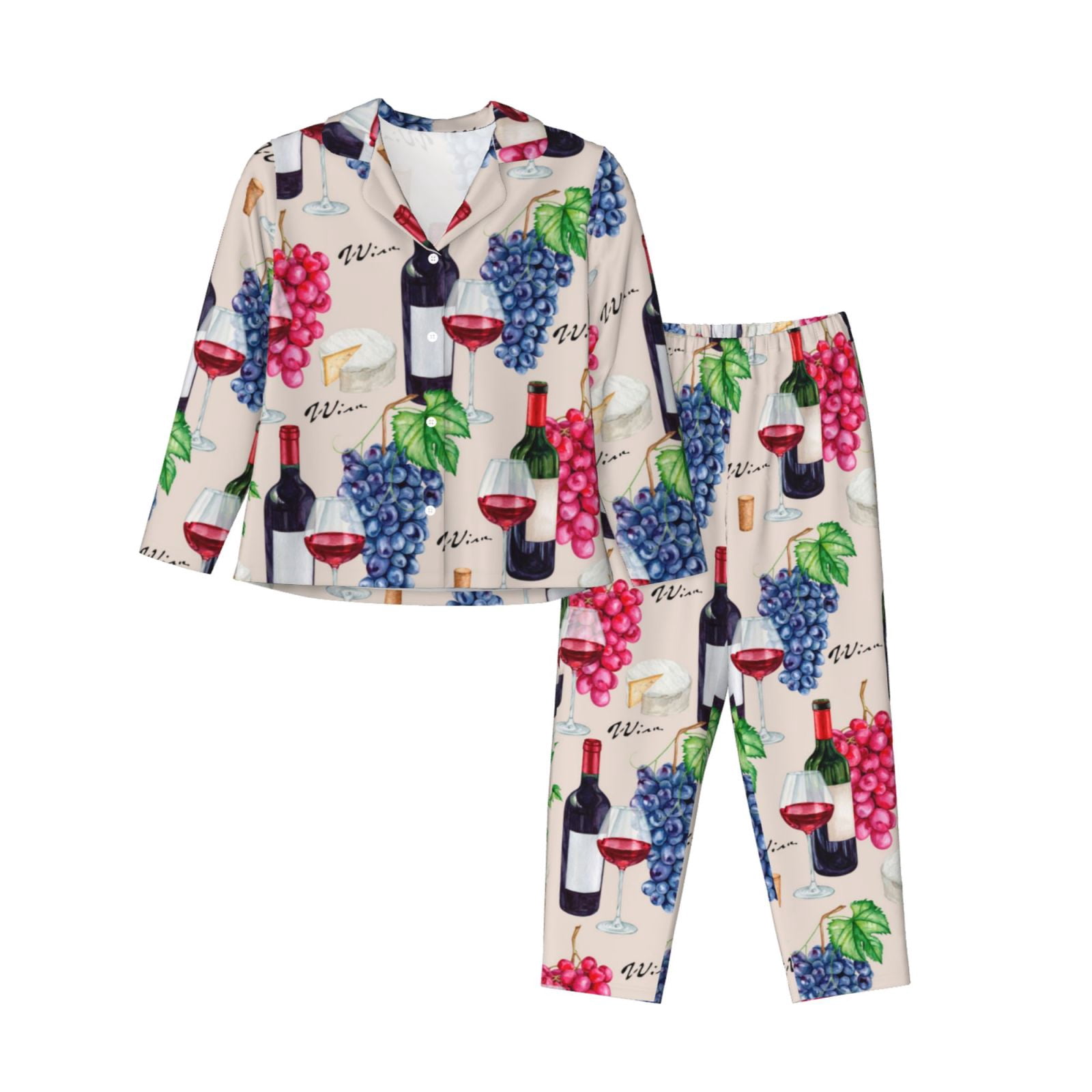 2 Piece Womens Pajama Sets - Wine Print No.J939 Soft Sleepwear Comfy ...