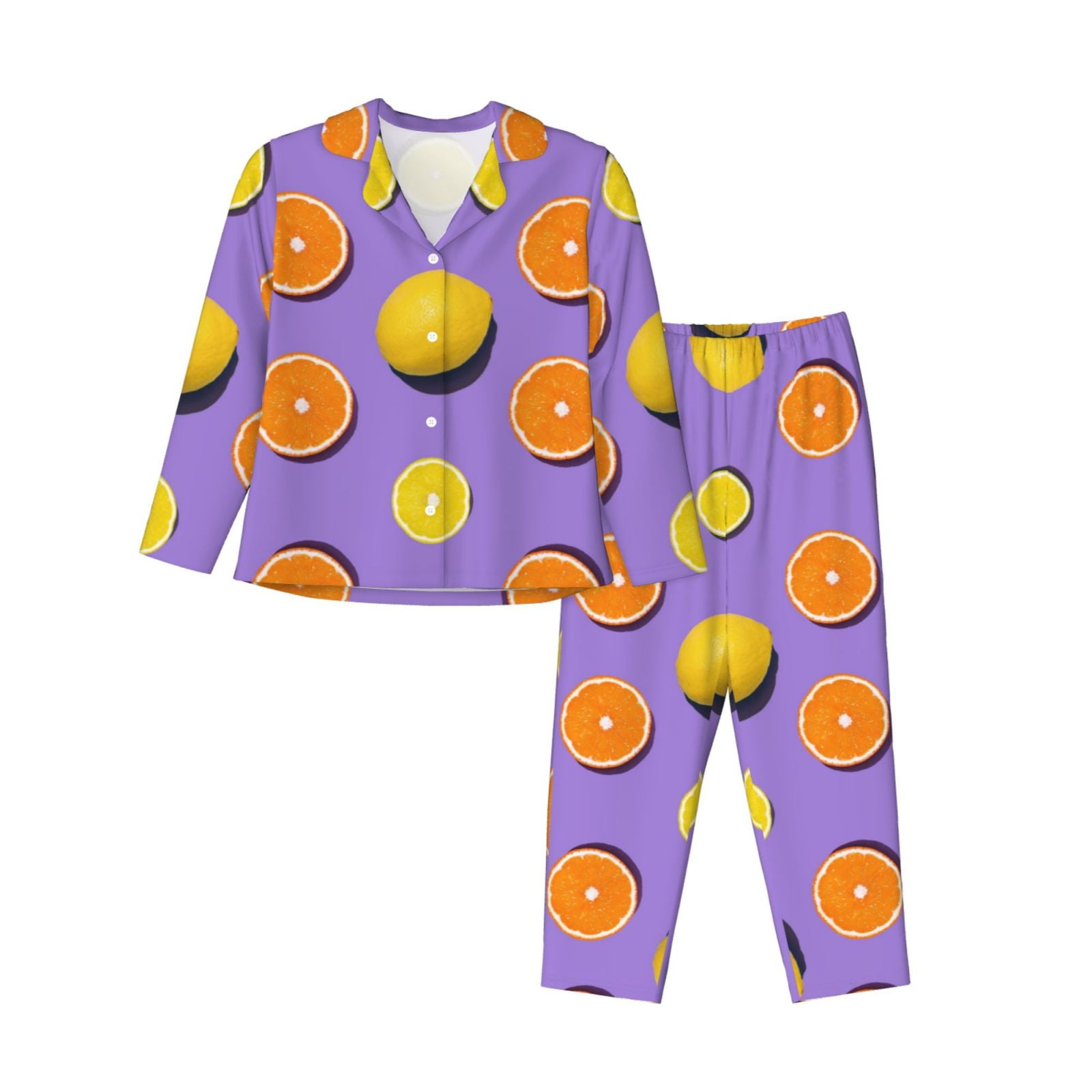 2 Piece Womens Pajama Sets - Yellow Lemon And Orange Soft Sleepwear ...