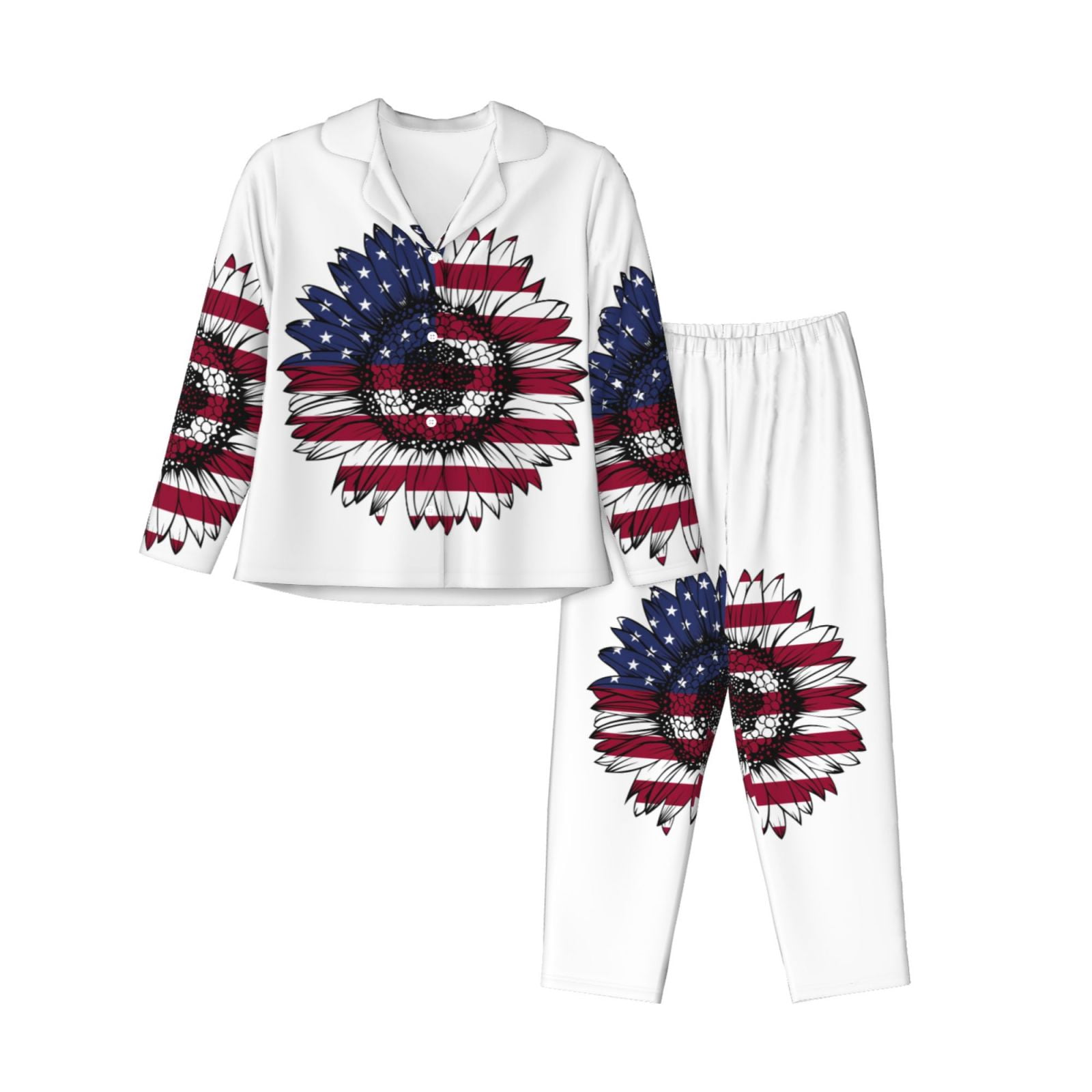 2 Piece Womens Pajama Sets - american_flag_sunflower Soft Sleepwear ...