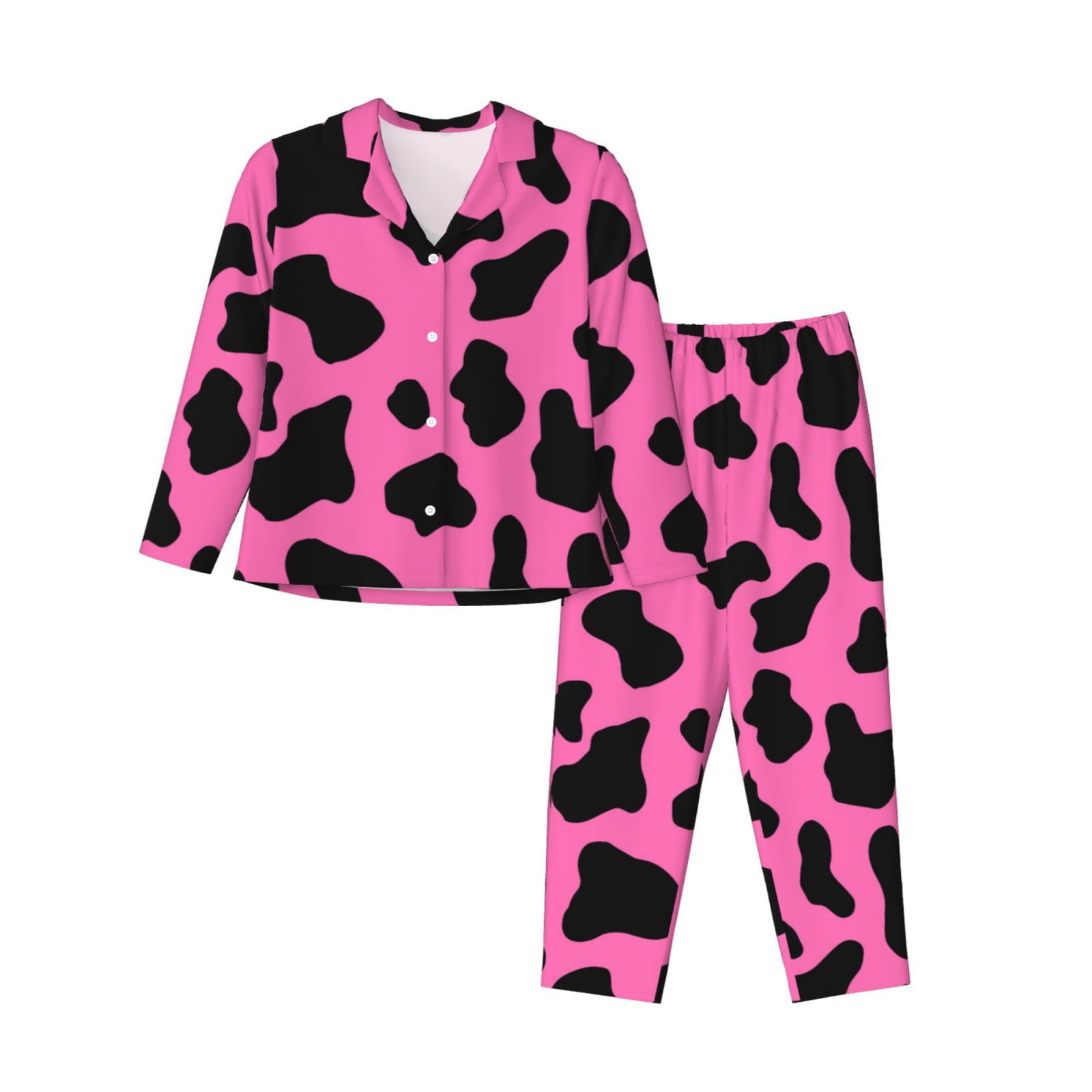2 Piece Womens Pajama Sets - black pink cow animal print Soft Sleepwear ...