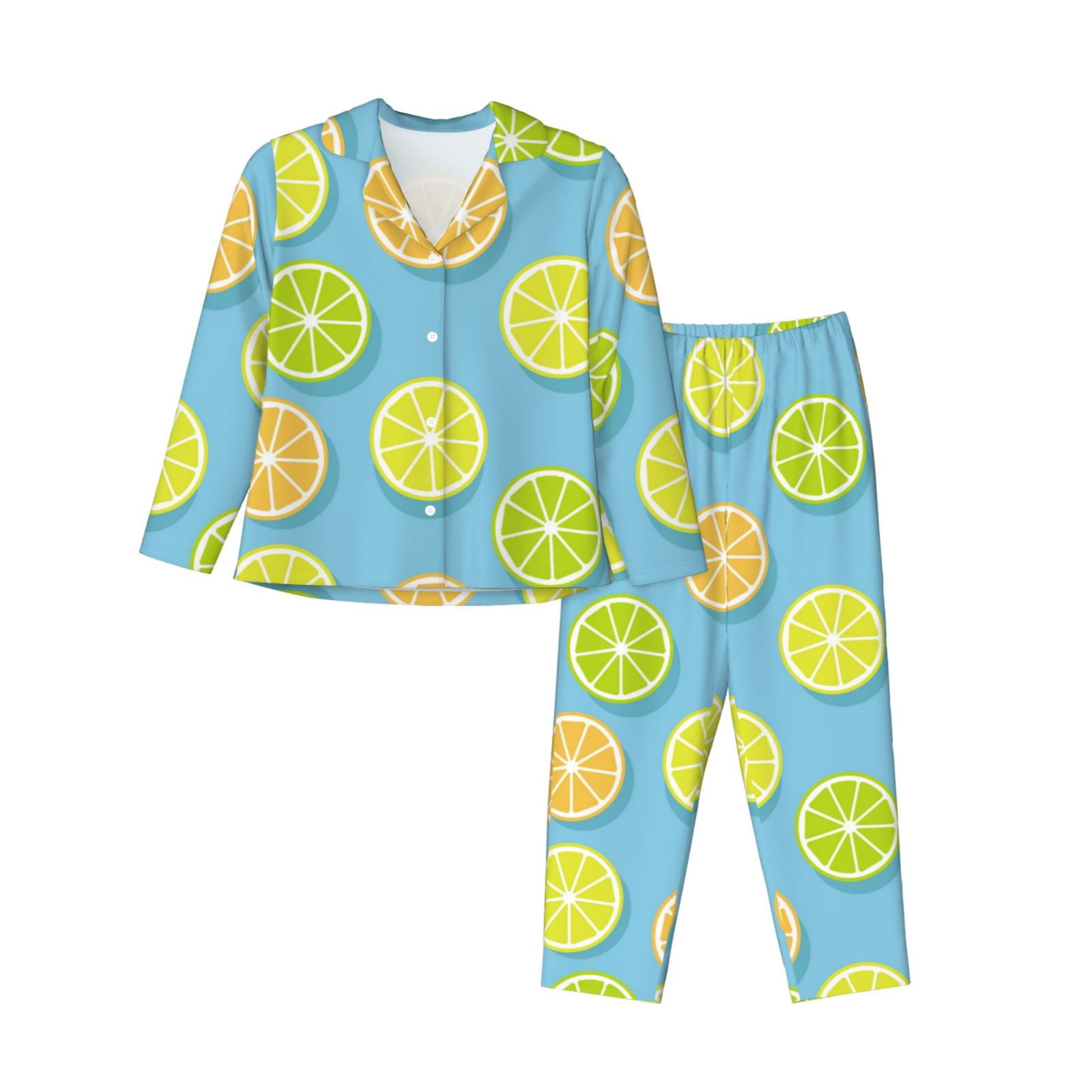 2 Piece Womens Pajama Sets - blue Lemon cartoon Soft Sleepwear Comfy ...