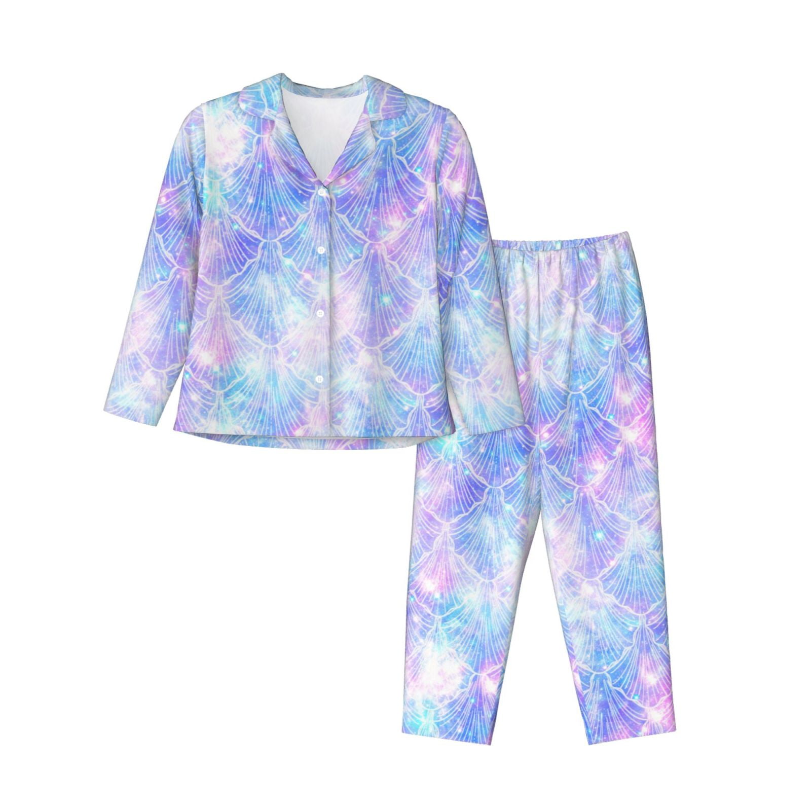 2 Piece Womens Pajama Sets - bright blue shiny fish scale Soft ...