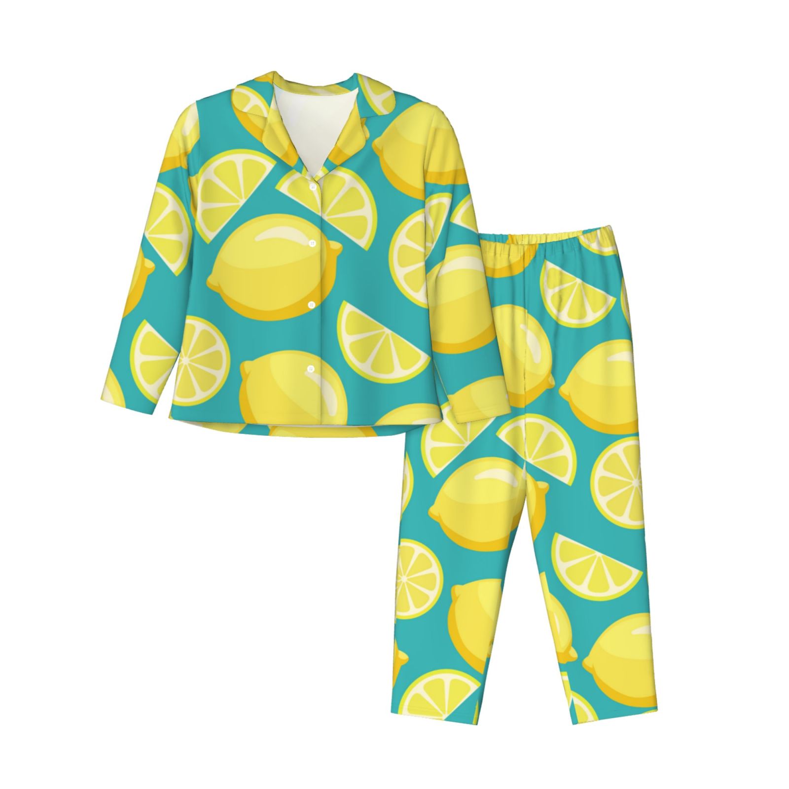 2 Piece Womens Pajama Sets - cartoon Lemon blue Soft Sleepwear Comfy ...