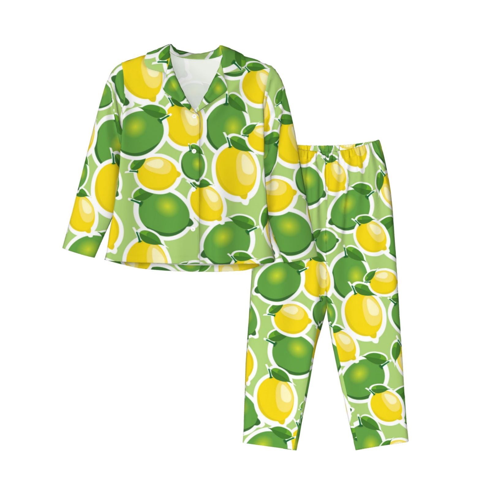2 Piece Womens Pajama Sets - cartoon green yellow Lemon Soft Sleepwear ...