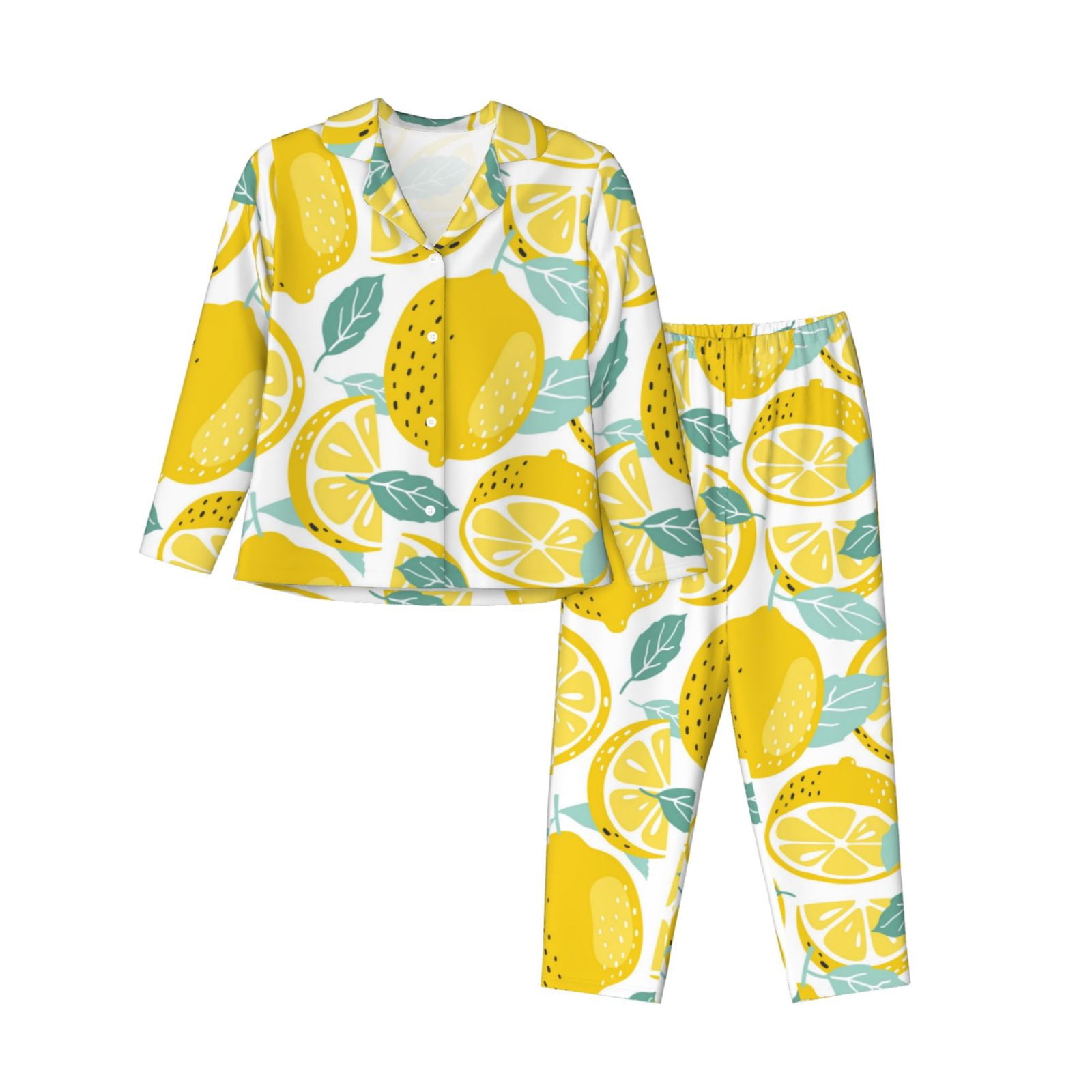 2 Piece Womens Pajama Sets - cartoon yellow Lemon Soft Sleepwear Comfy ...