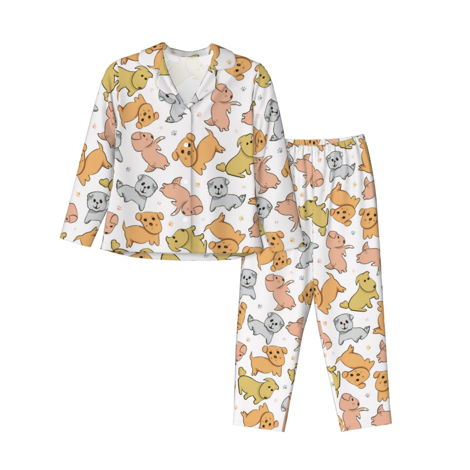 2 Piece Womens Pajama Sets - colorful Dog Puppy cartoon Soft Sleepwear ...