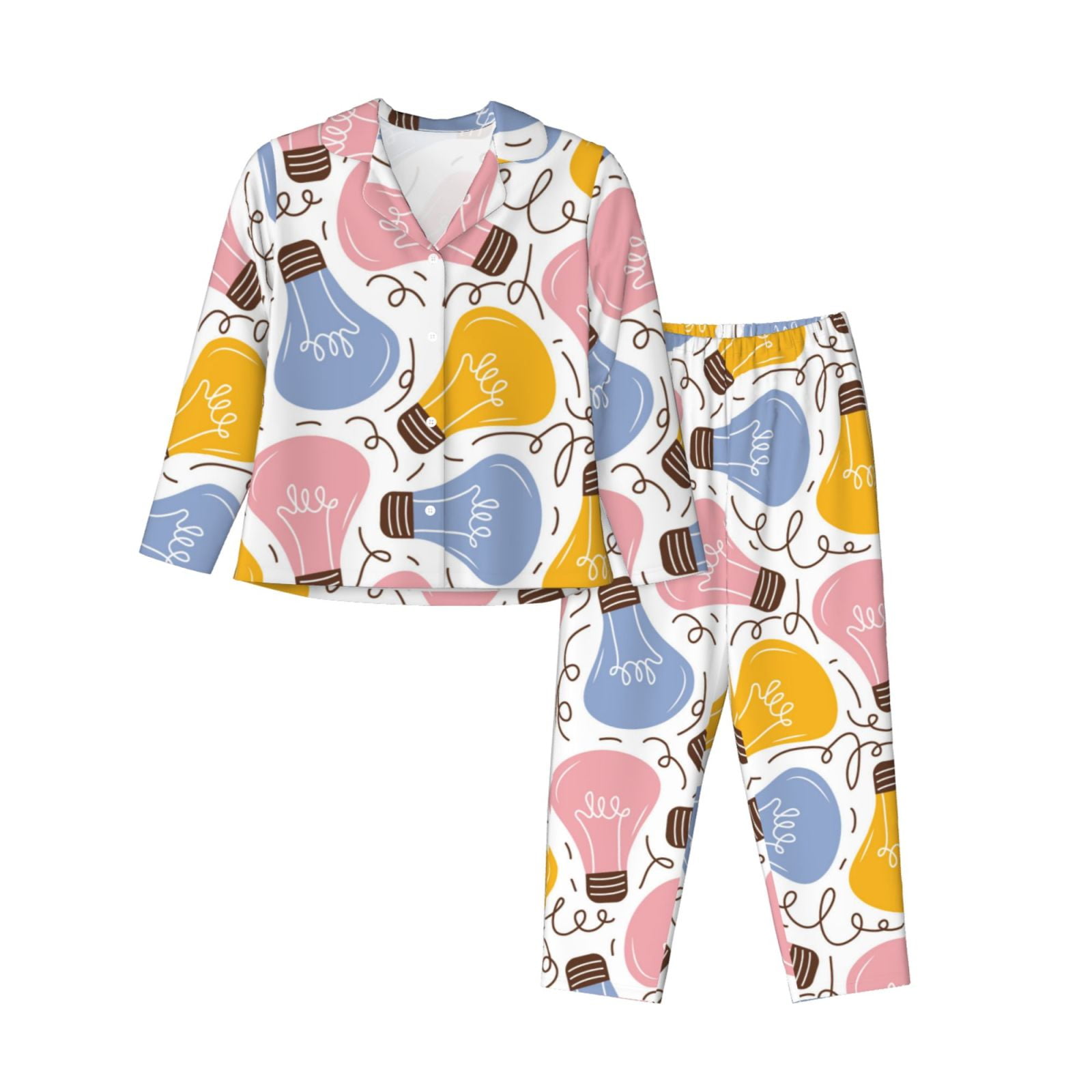 2 Piece Womens Pajama Sets - colors Light Bulb Print Soft Sleepwear ...