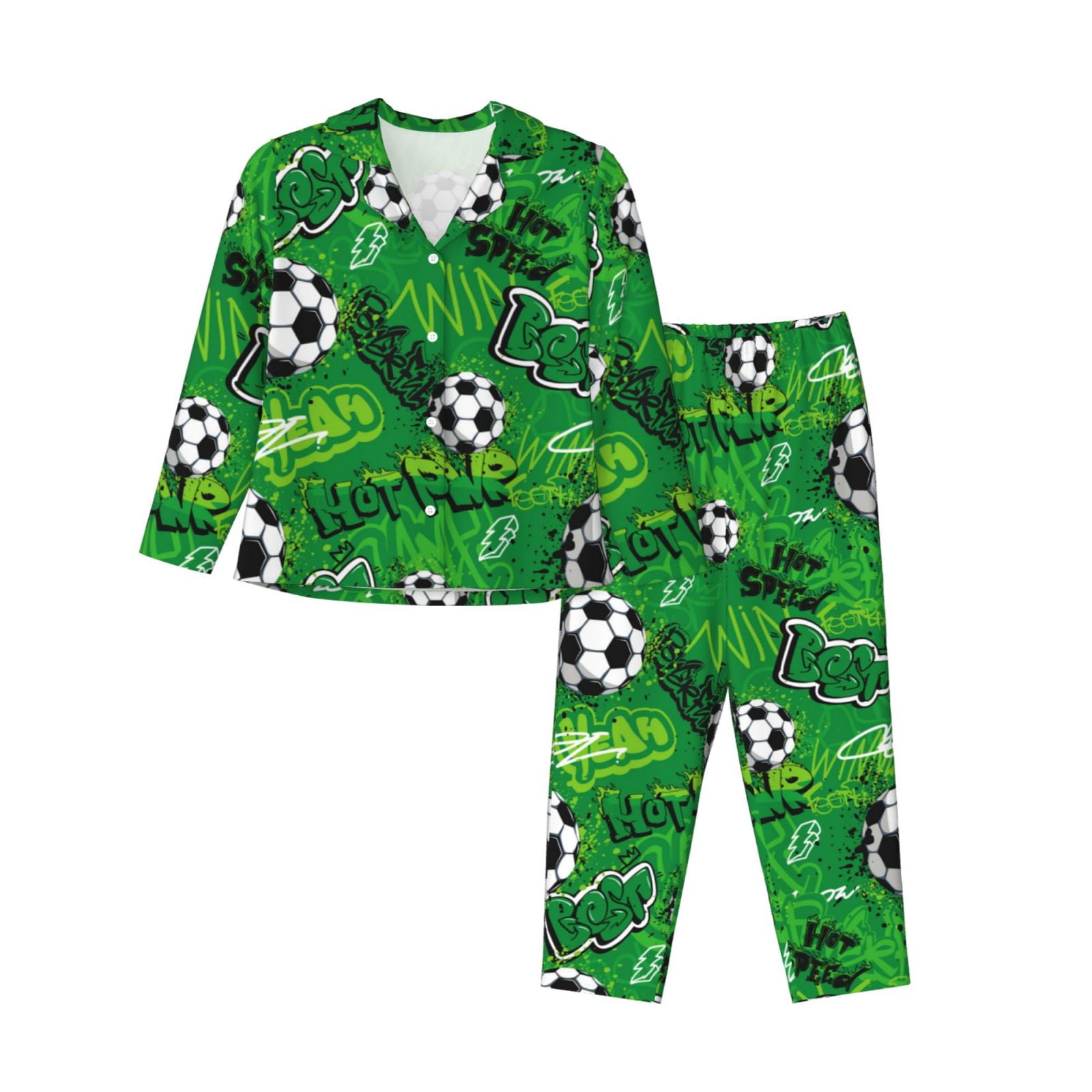 2 Piece Womens Pajama Sets - cool green soccer football Soft Sleepwear ...