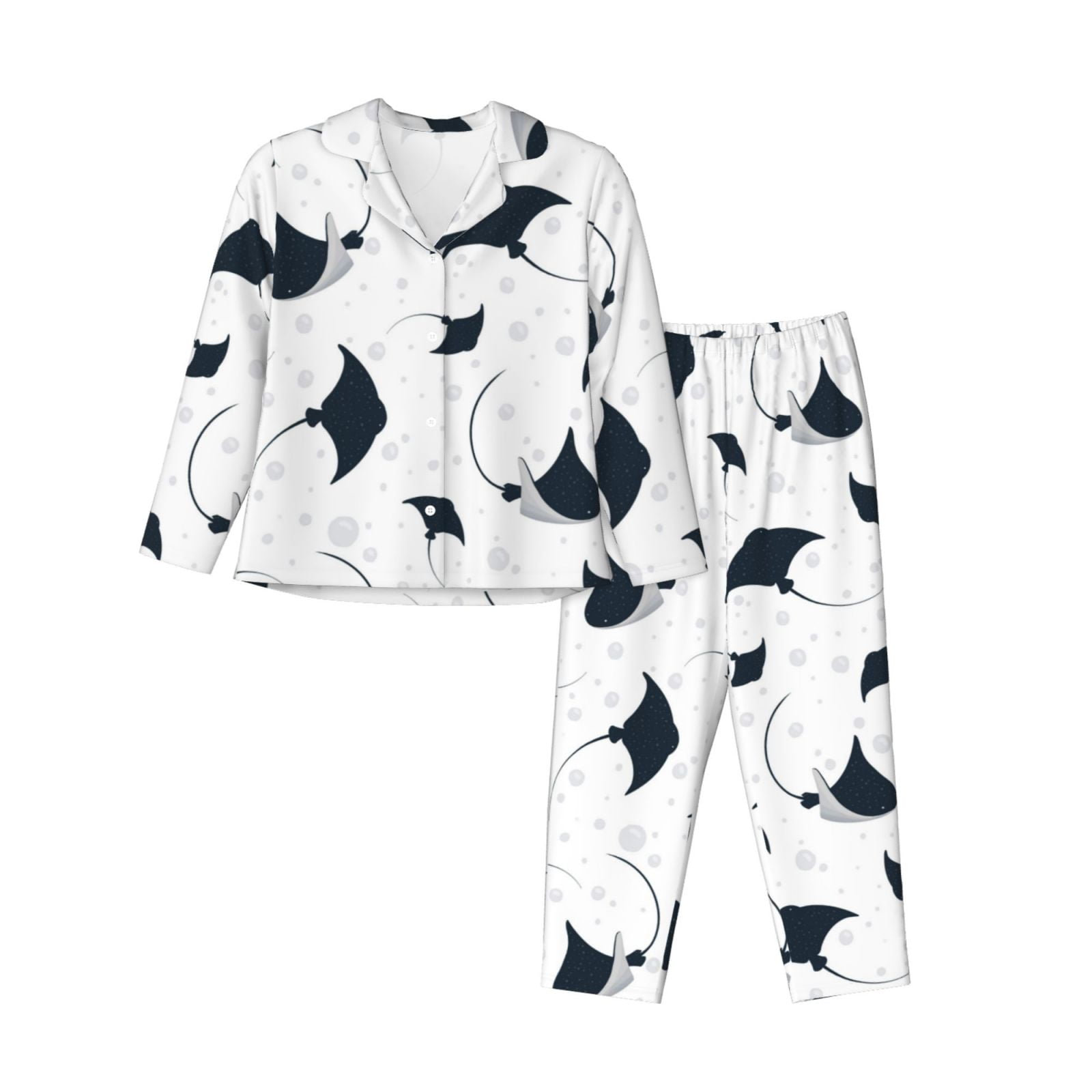 2 Piece Womens Pajama Sets - cool stingrays bubbles white Soft ...