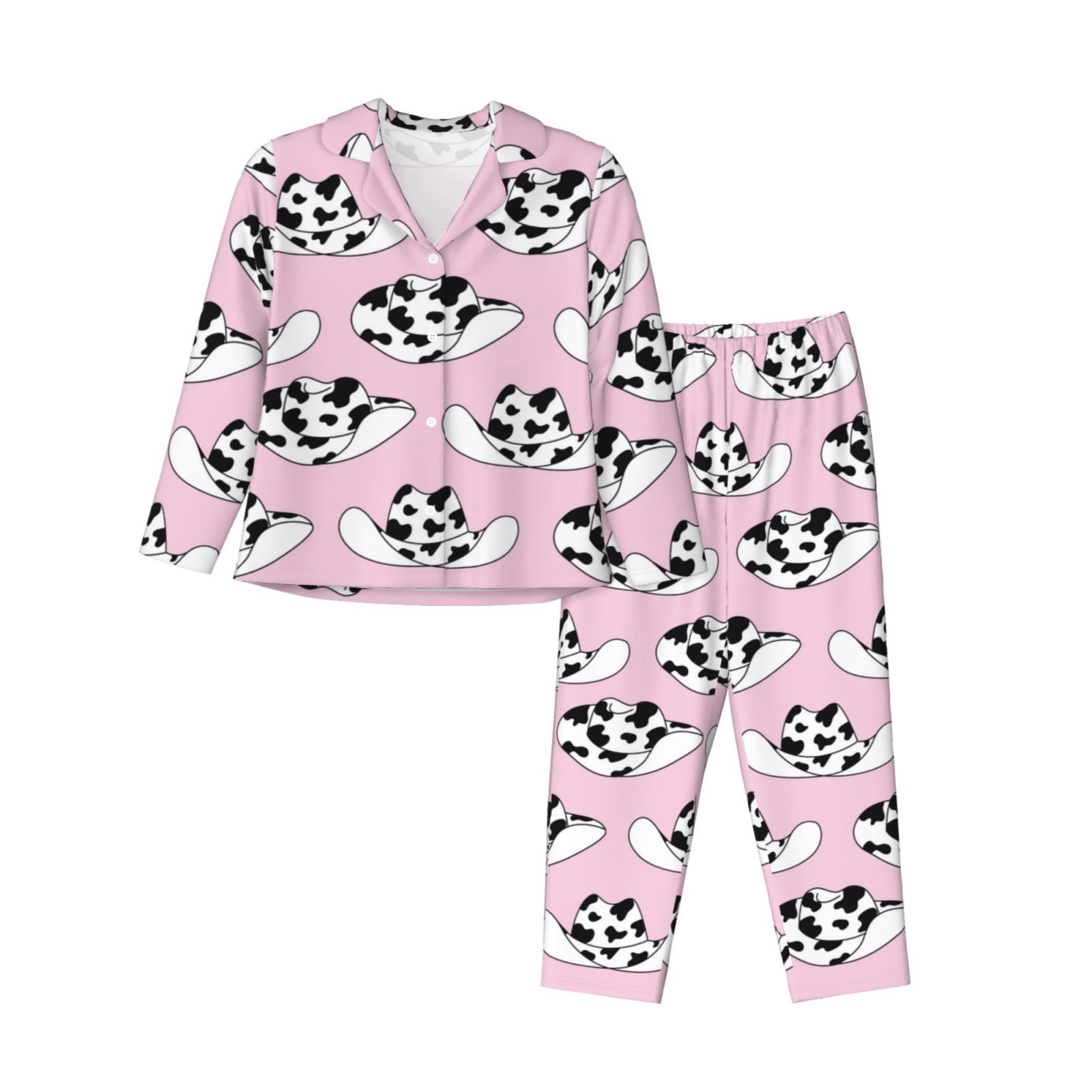 2 Piece Womens Pajama Sets - cowgirl hats cow print pink Soft Sleepwear ...