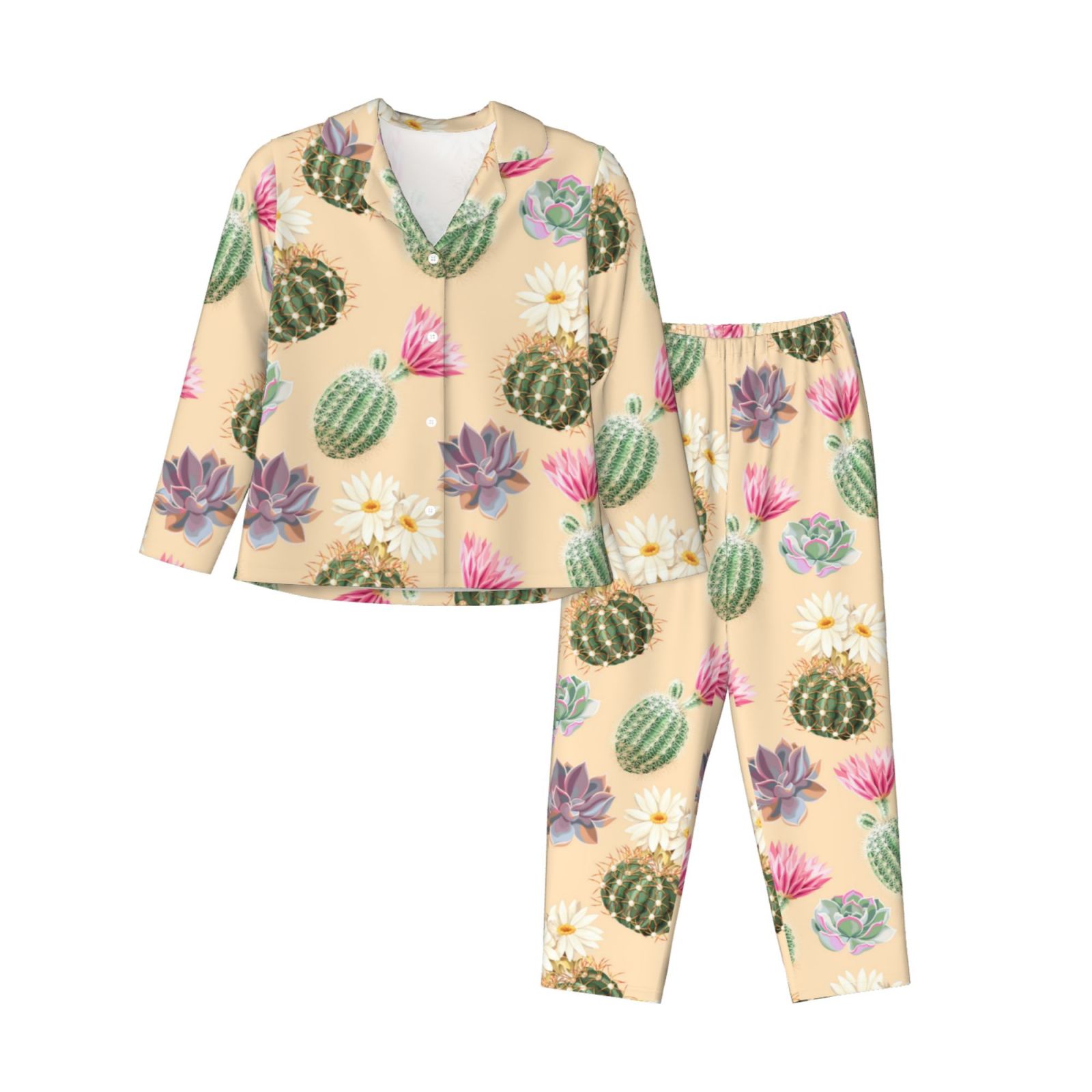 2 Piece Womens Pajama Sets - desert Cactus Succulents Soft Sleepwear ...