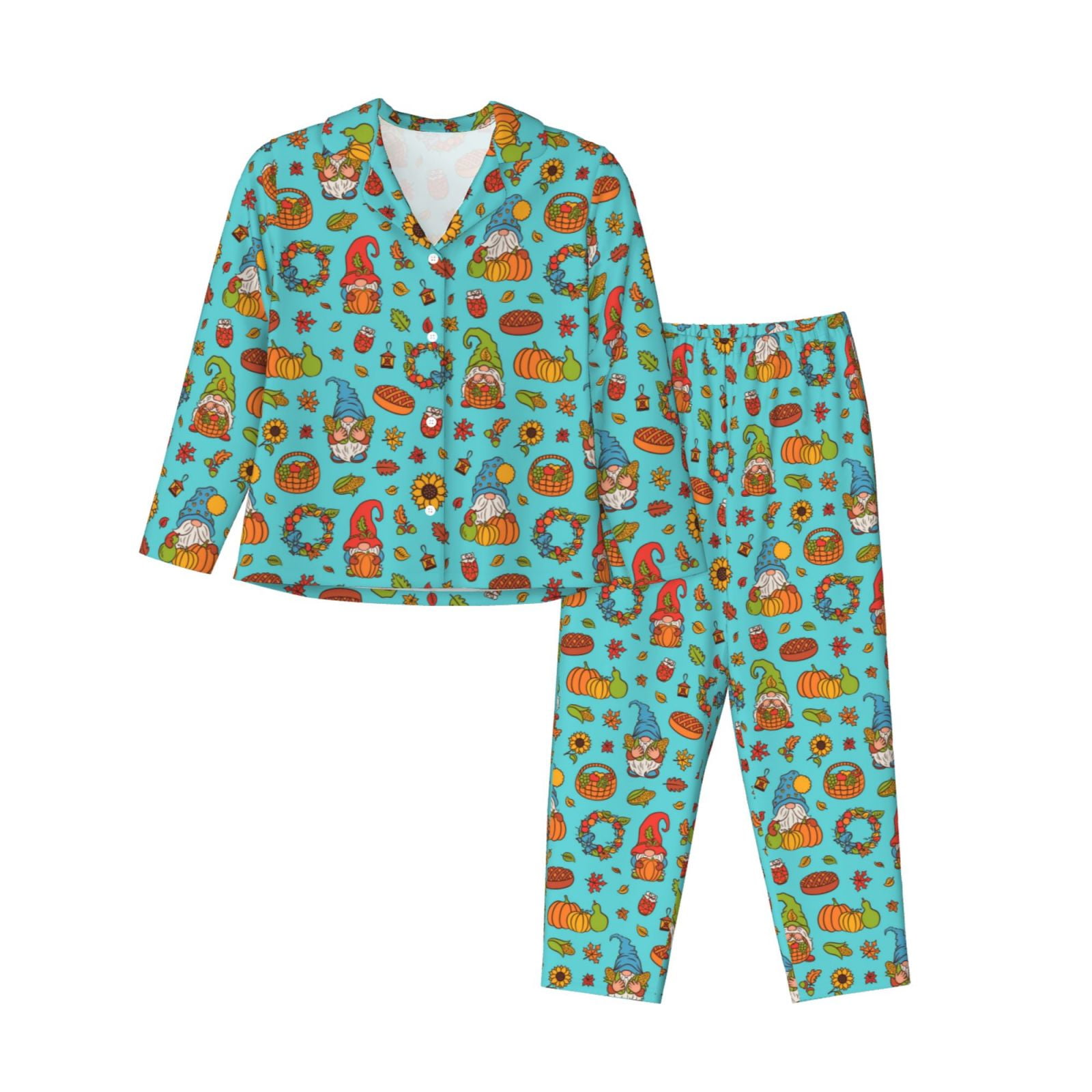 2 Piece Womens Pajama Sets - fall cute gnome Pumpkin Soft Sleepwear ...