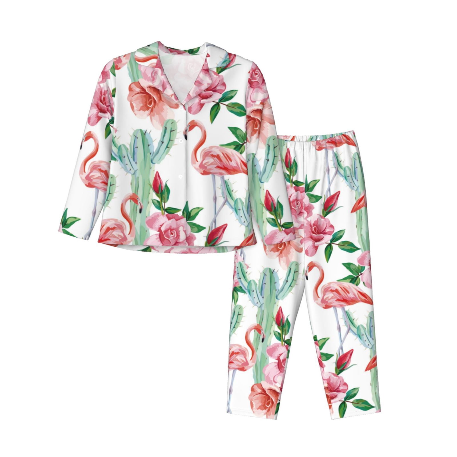 2 Piece Womens Pajama Sets - flamingo flower Soft Sleepwear Comfy ...