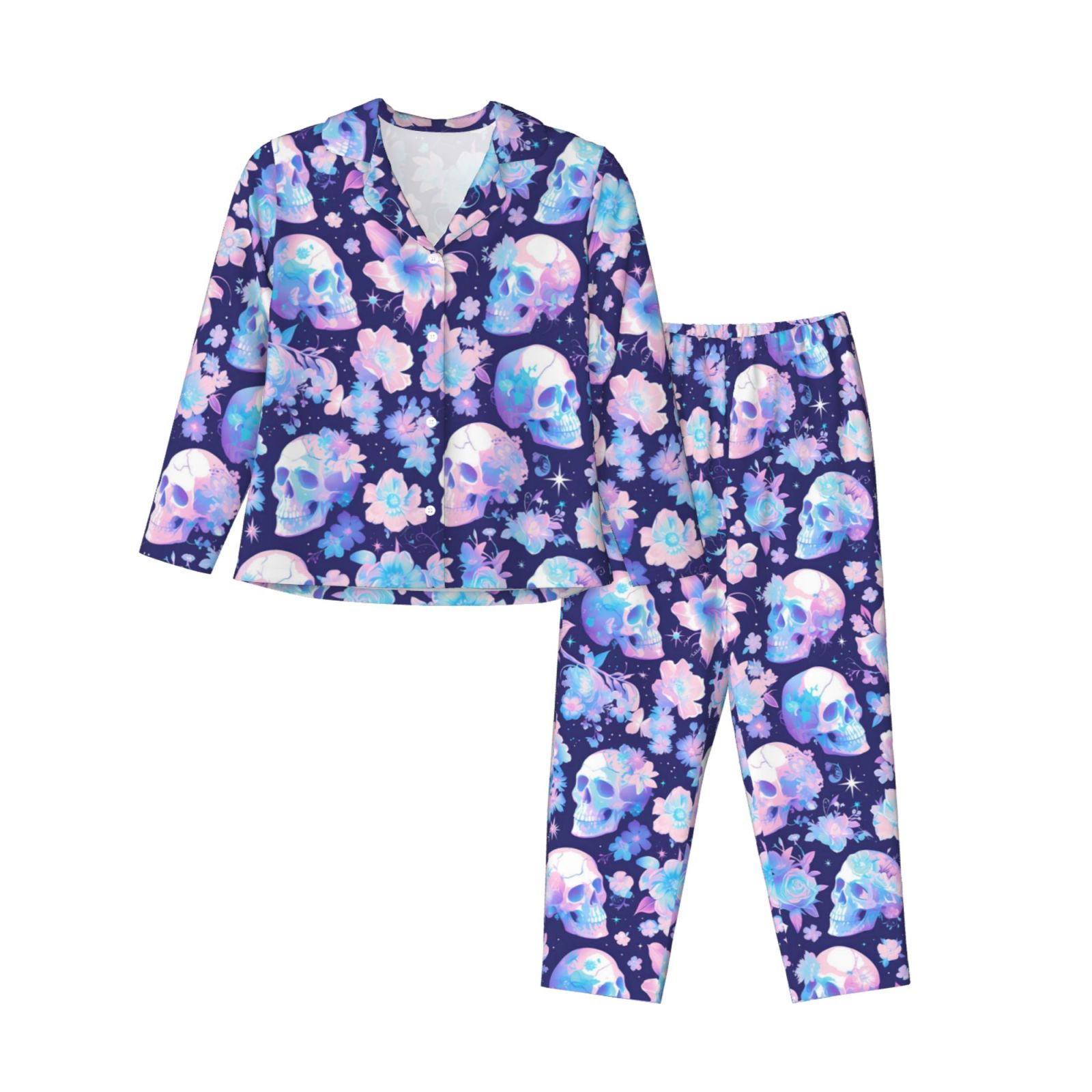 2 Piece Womens Pajama Sets - flower Skull starry sky Soft Sleepwear ...