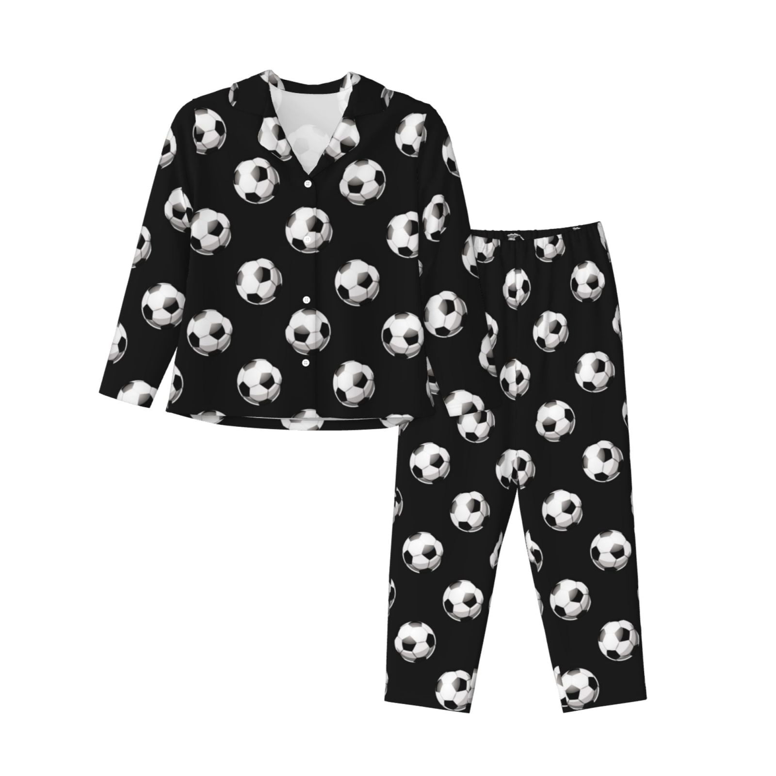 2 Piece Womens Pajama Sets - football soccer ball black Soft Sleepwear ...