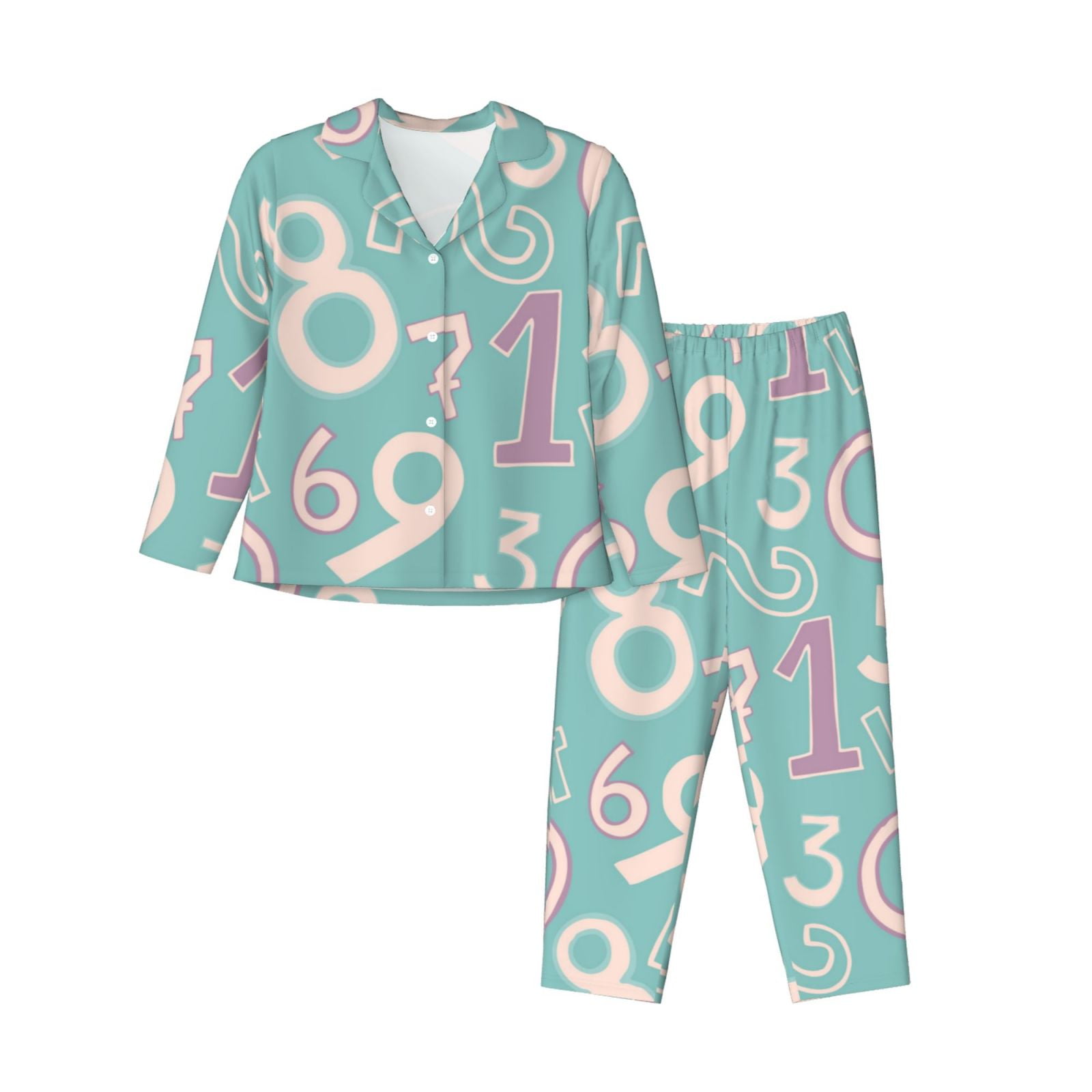 2 Piece Womens Pajama Sets - green math numbers Soft Sleepwear Comfy ...