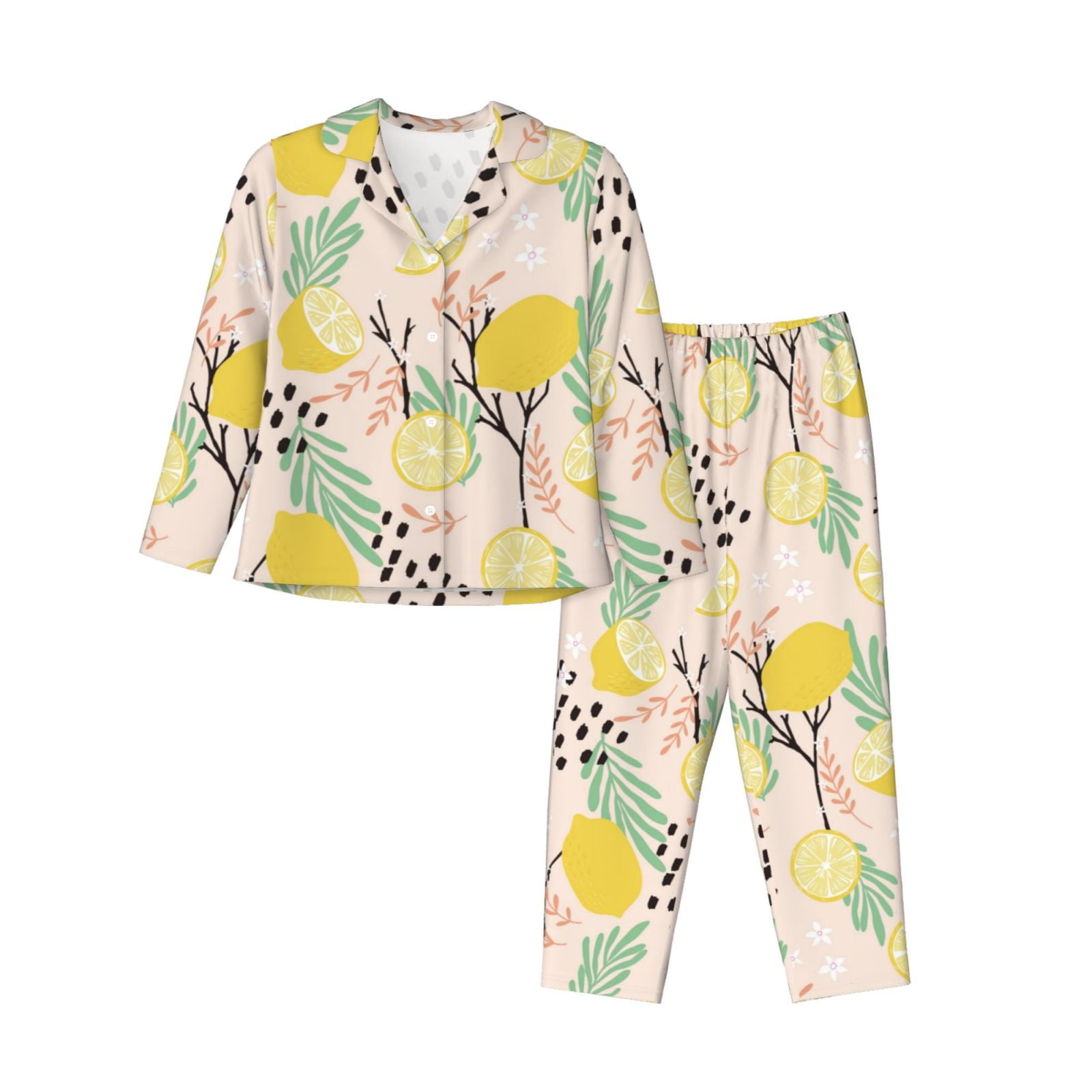 2 Piece Womens Pajama Sets - lemon leaves Soft Sleepwear Comfy Pajamas ...