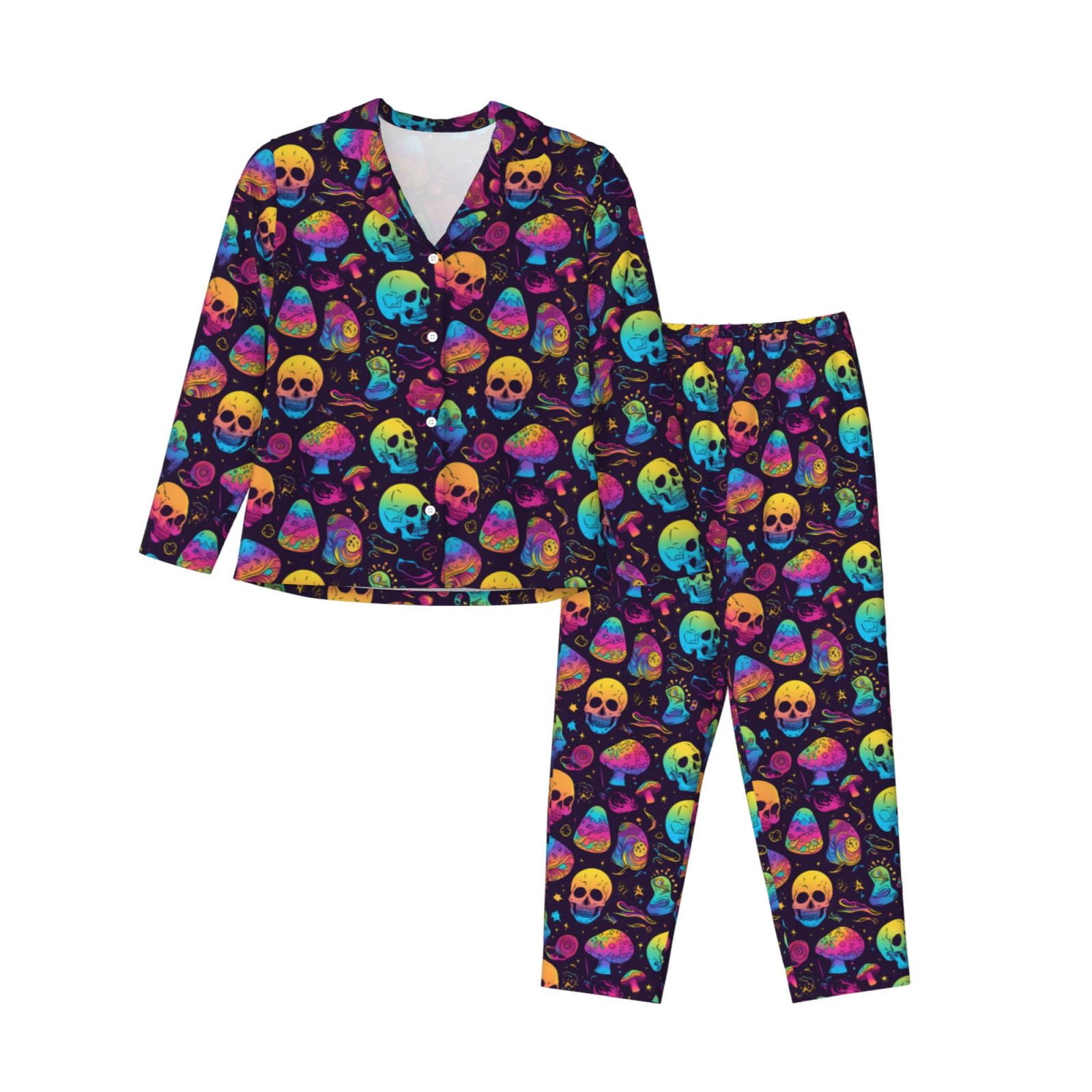 2 Piece Womens Pajama Sets - mushroom color Skull Soft Sleepwear Comfy ...