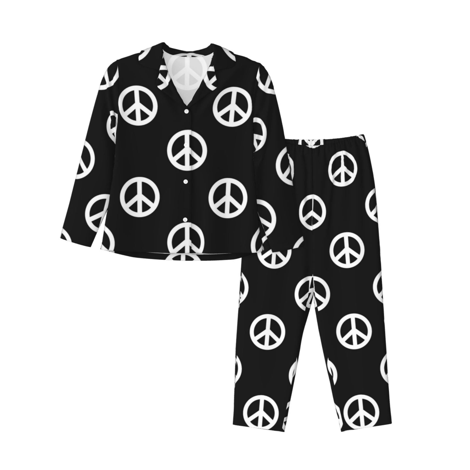 2 Piece Womens Pajama Sets - peace sign boho style black Soft Sleepwear ...