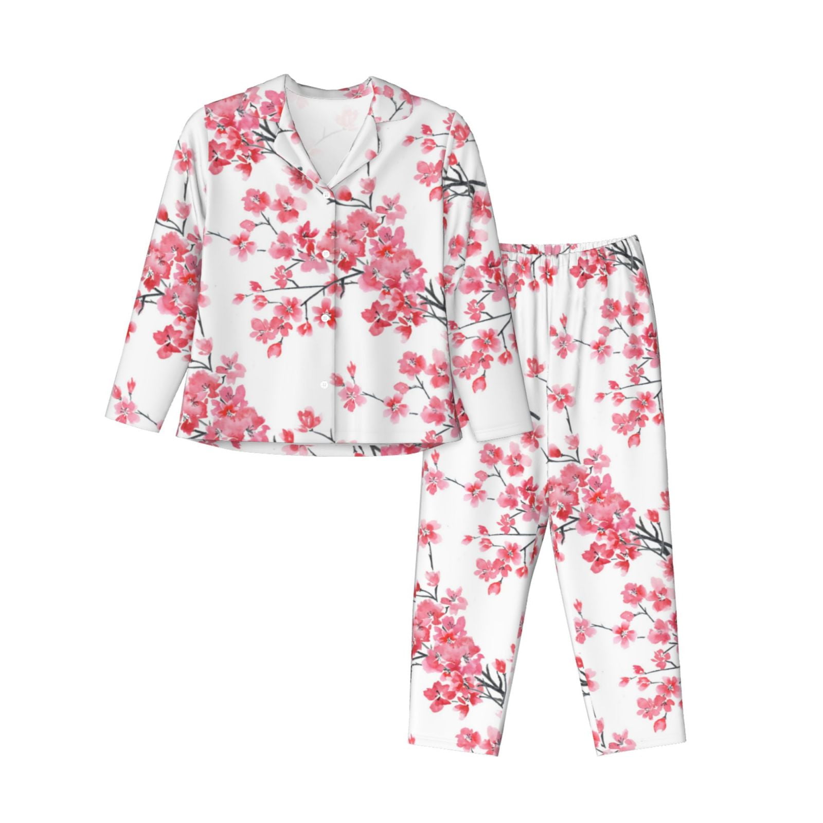 2 Piece Womens Pajama Sets - pink berry blossoms white Soft Sleepwear ...