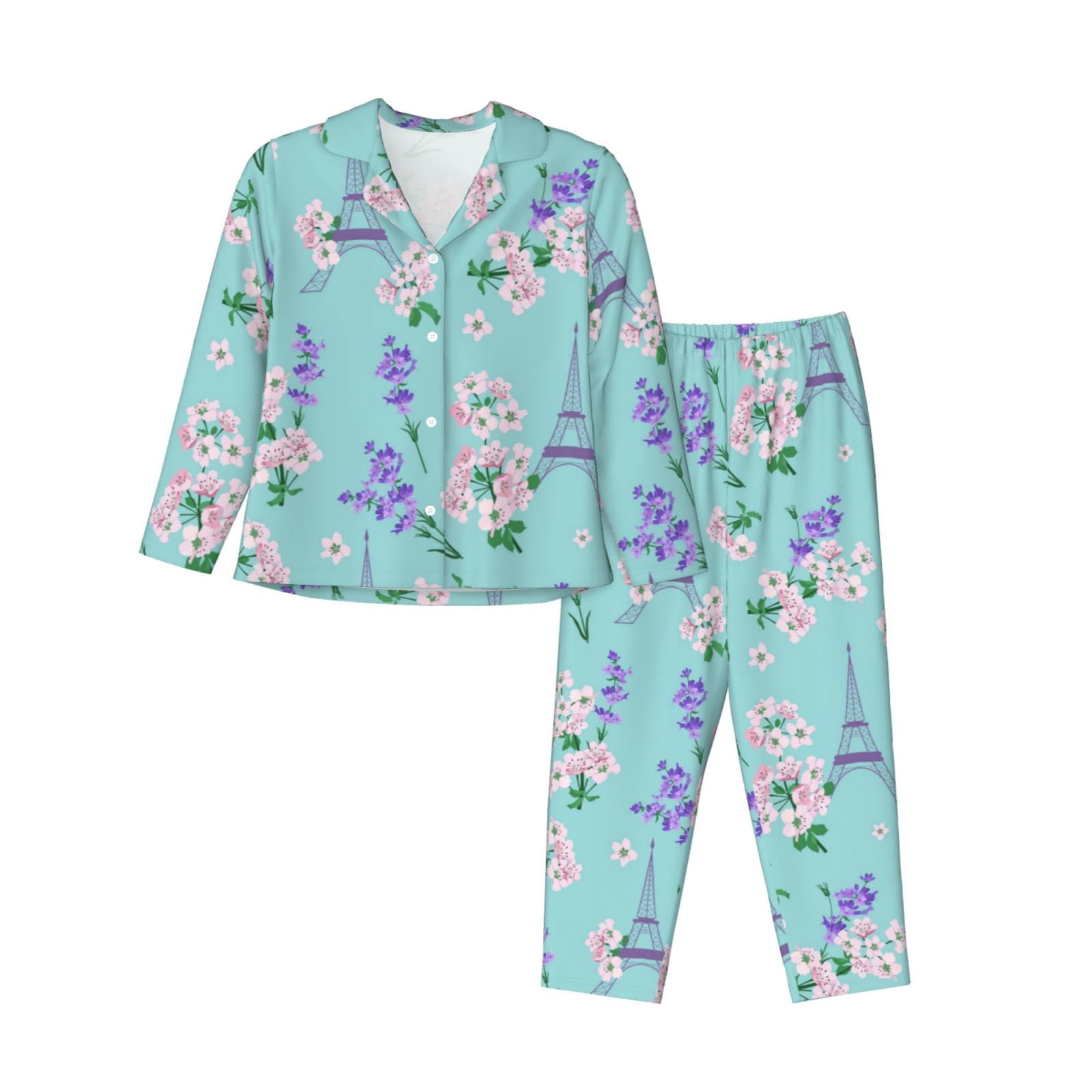 2 Piece Womens Pajama Sets - purple Tower flower Soft Sleepwear Comfy ...