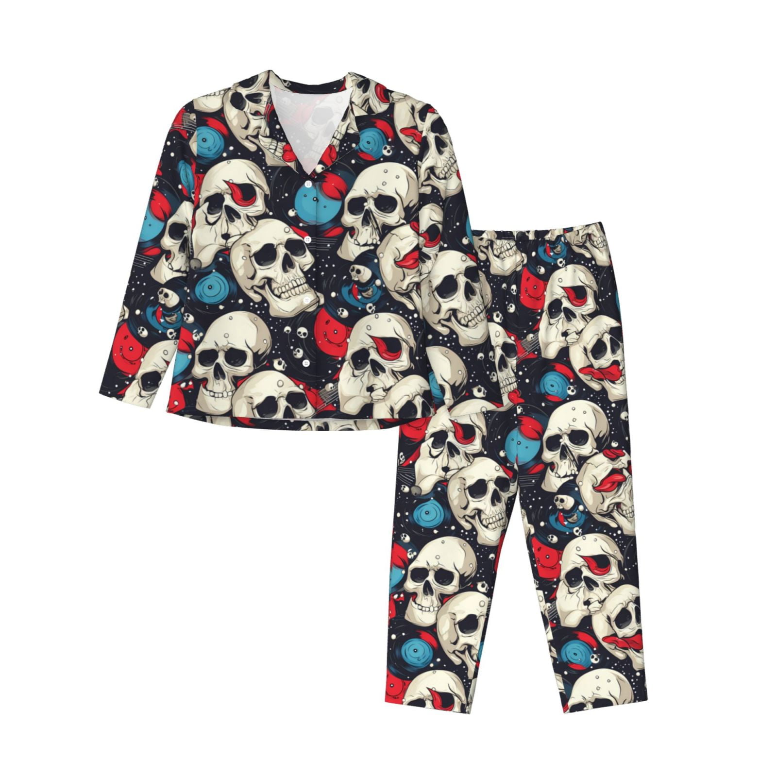 2 Piece Womens Pajama Sets - rock record Skull artist Soft Sleepwear ...