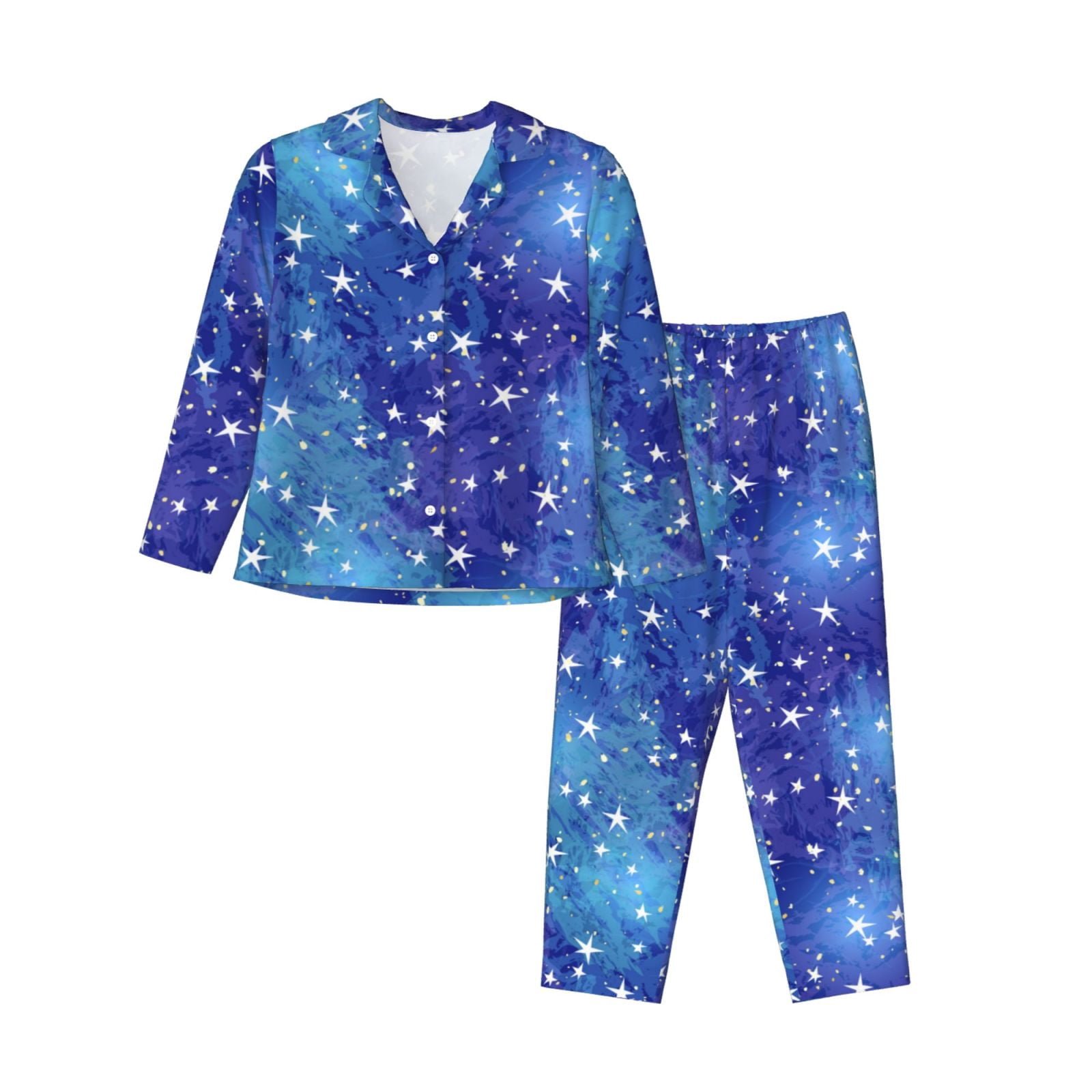 2 Piece Womens Pajama Sets - shiny starry sky blue sky Soft Sleepwear ...