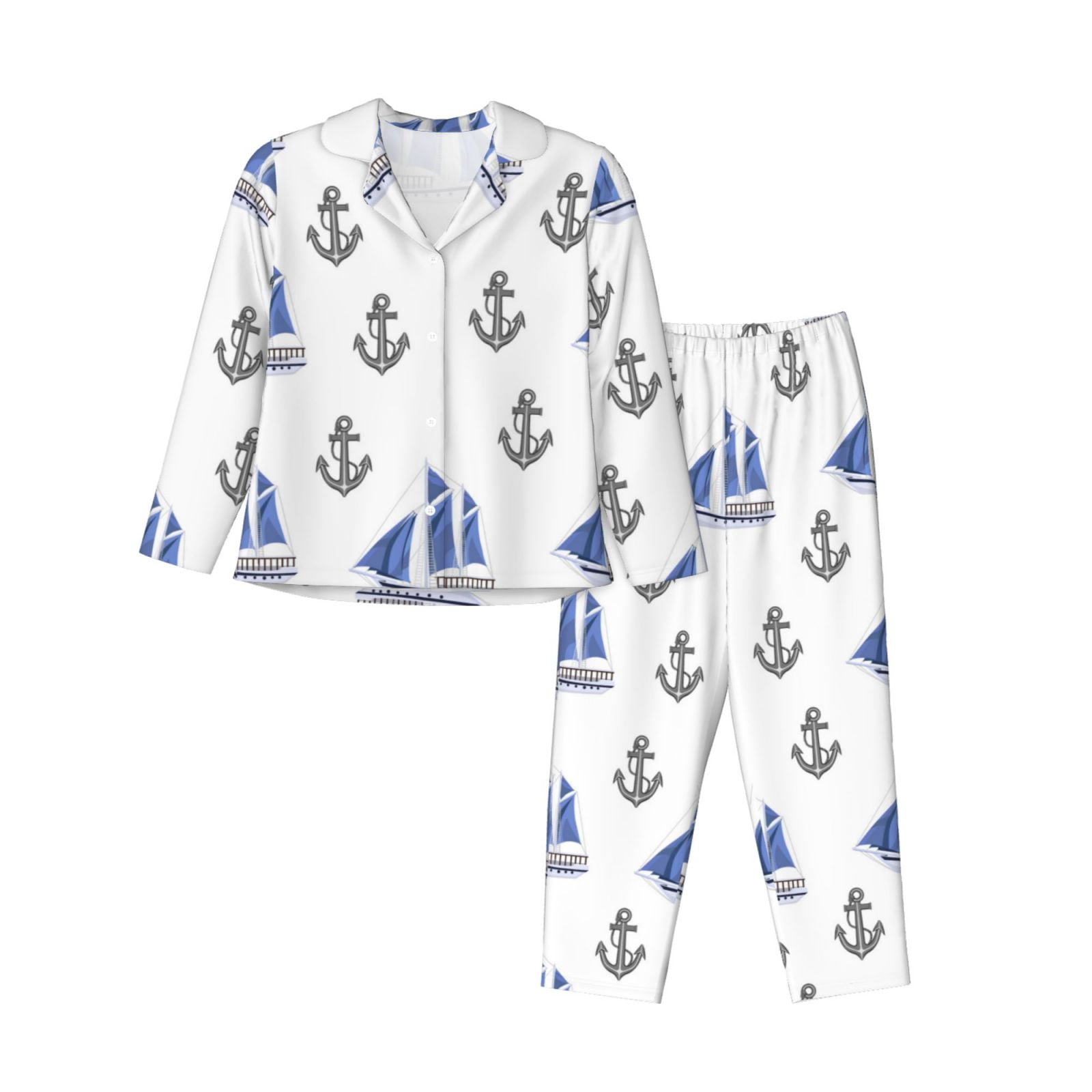 2 Piece Womens Pajama Sets - ship blue sails anchors white Soft ...