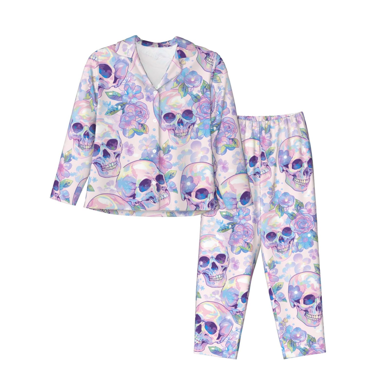 2 Piece Womens Pajama Sets - white Skull crystal flower Soft Sleepwear ...