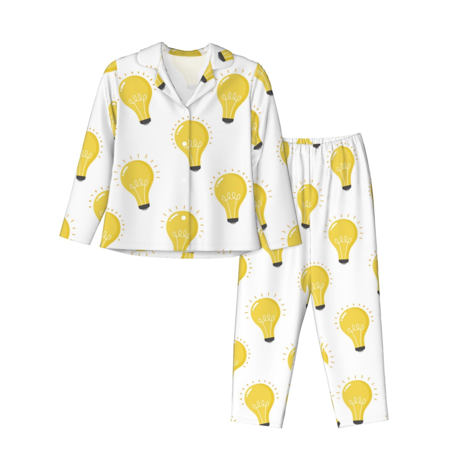 2 Piece Womens Pajama Sets - yellow Light Bulb Print Soft Sleepwear ...