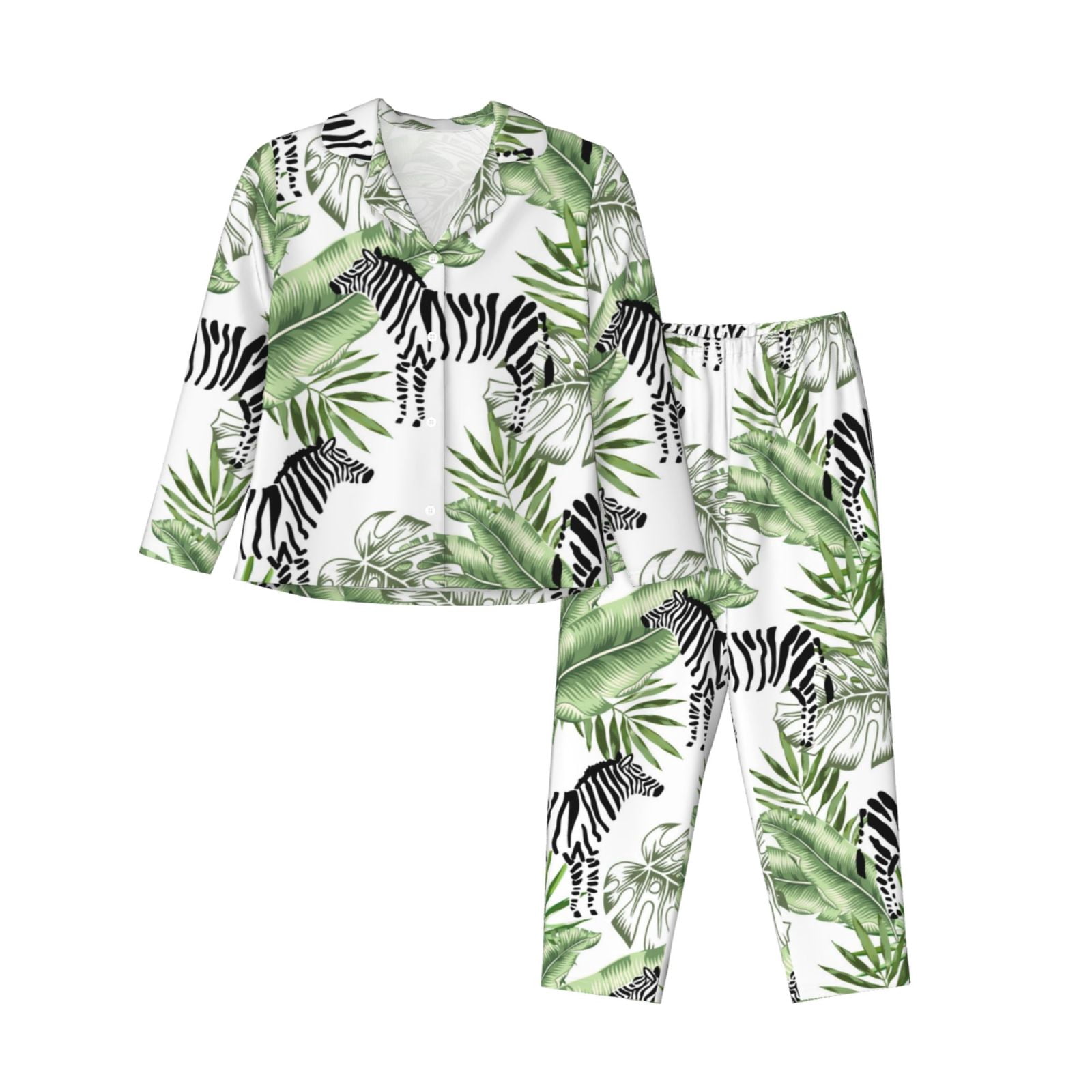 2 Piece Womens Pajama Sets - zebras Tropical Leaves cute Soft Sleepwear ...