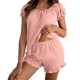 2 Piece Womens' Pajamas Set Ruffle Soft Short Sleeve Tops & Shorts With ...