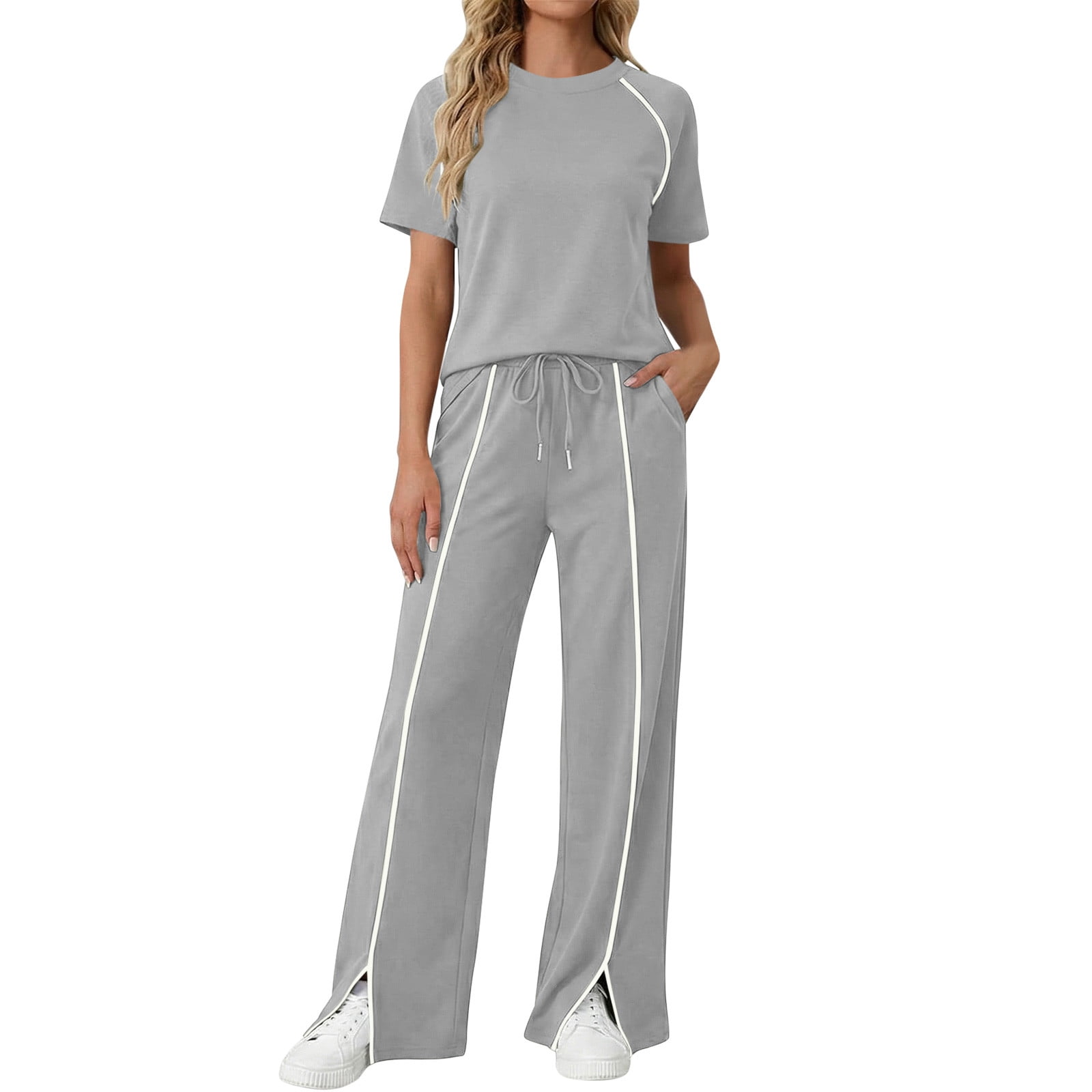 2 Piece Womens Split Athletic Sets Fashion Summer Travel Outfits Casual ...