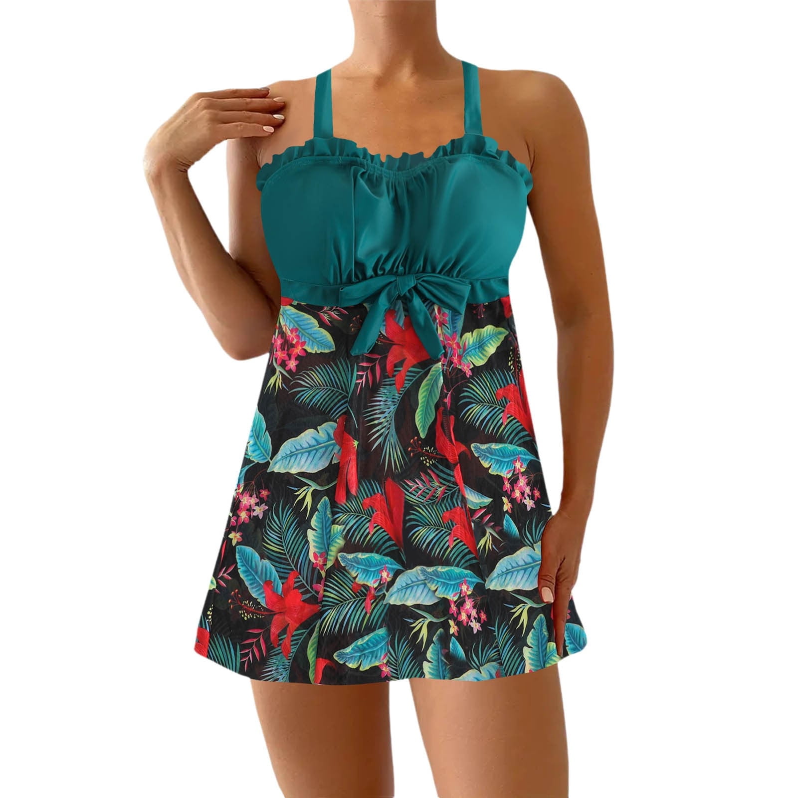 2 Piece Womens Tankini Geometric Printed Quick Dry Swimsuit Sets Modest ...