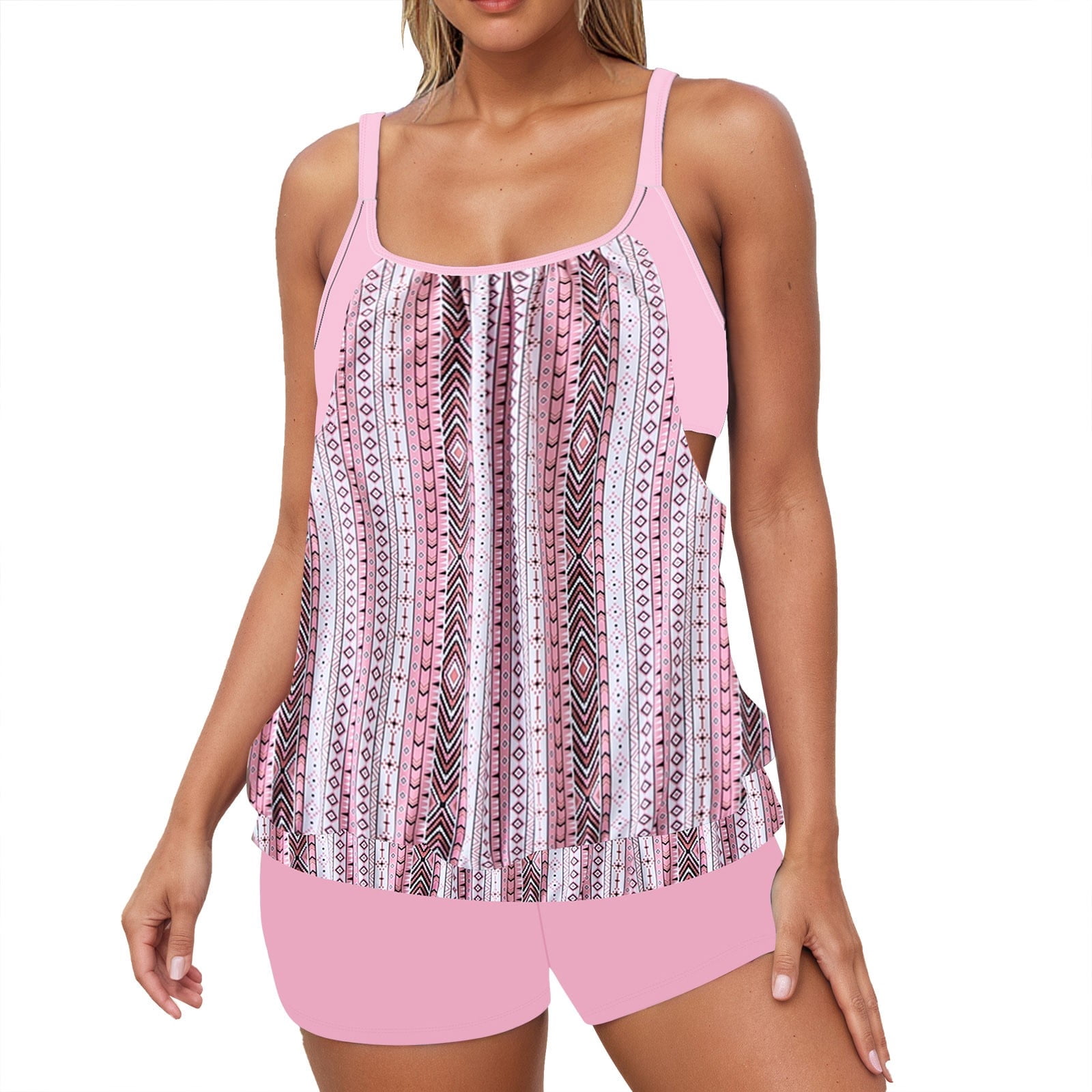 2 Piece Womens Tankini Swimsuits Plus Size Swimsuit Sets Printed Halter ...